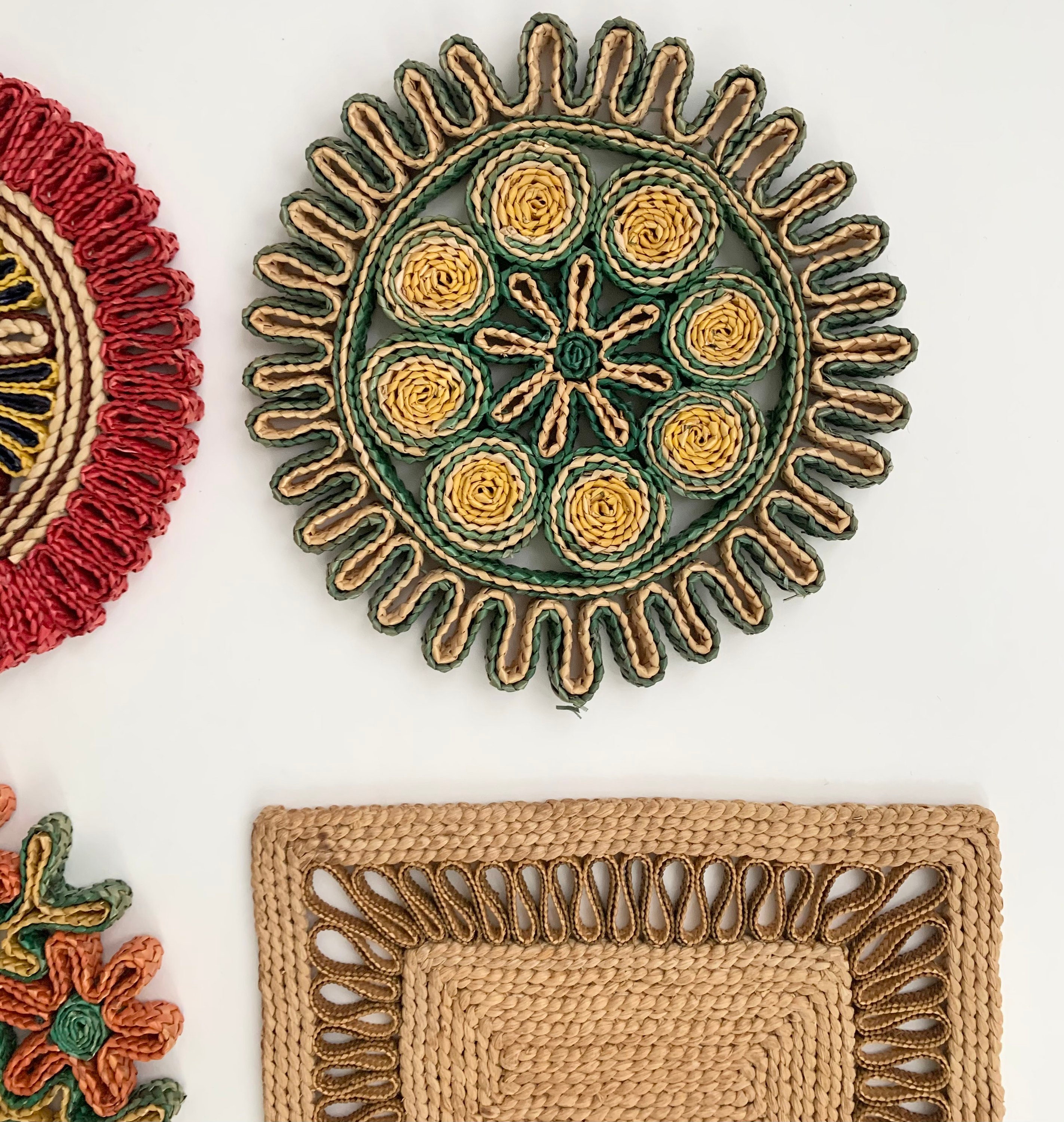 Vintage Straw Trivet Lot of 4 Trivets Round Rectangle Boho Home Design ...