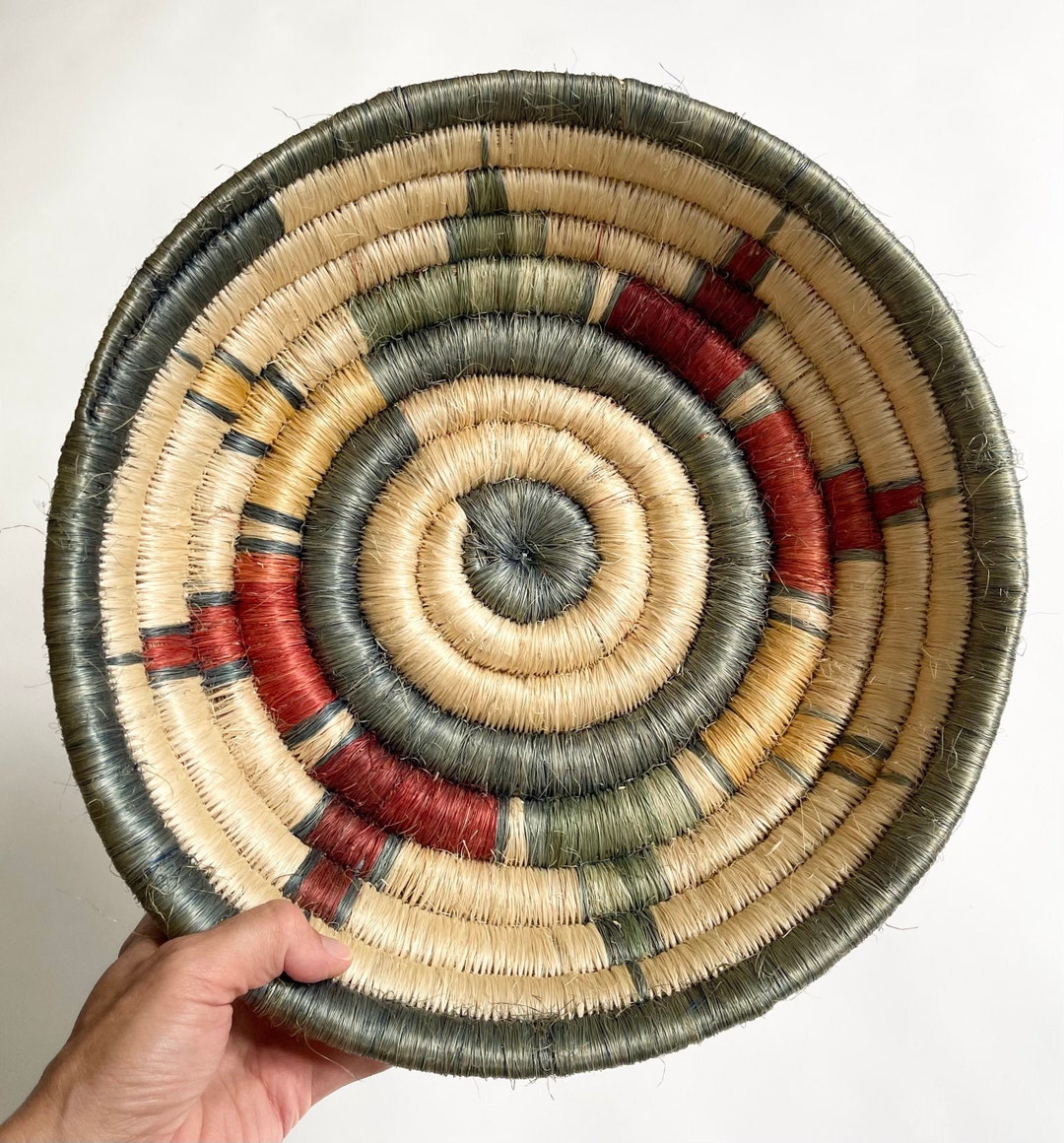 Kenyan African Basket Bowl Heavy Large Solidly Crafted Vintage Artisan ...