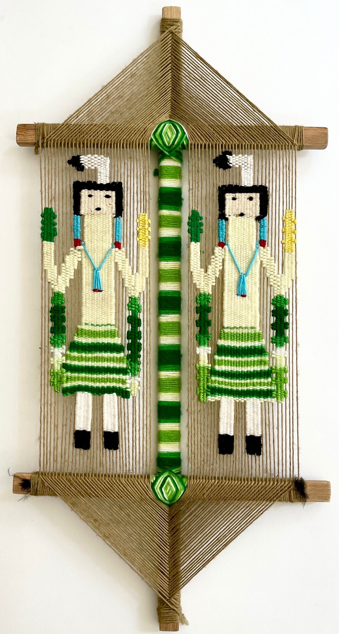 Vintage Navajo Yei Weaving Large 24" Wall Hanging Southwest Native ...
