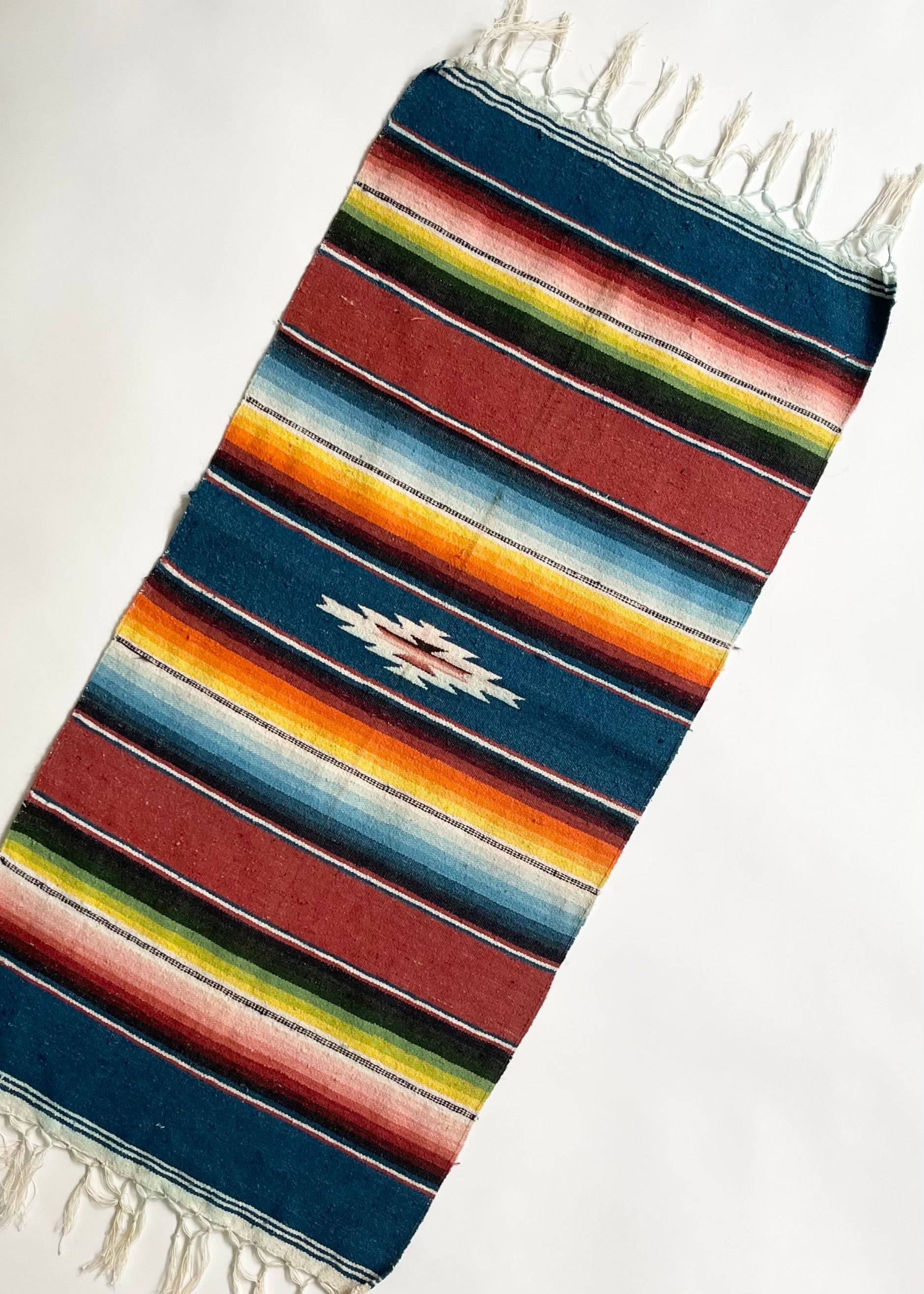 60s Mexican Serape Runner Mat Table Linens Vintage Handwoven Cotton ...