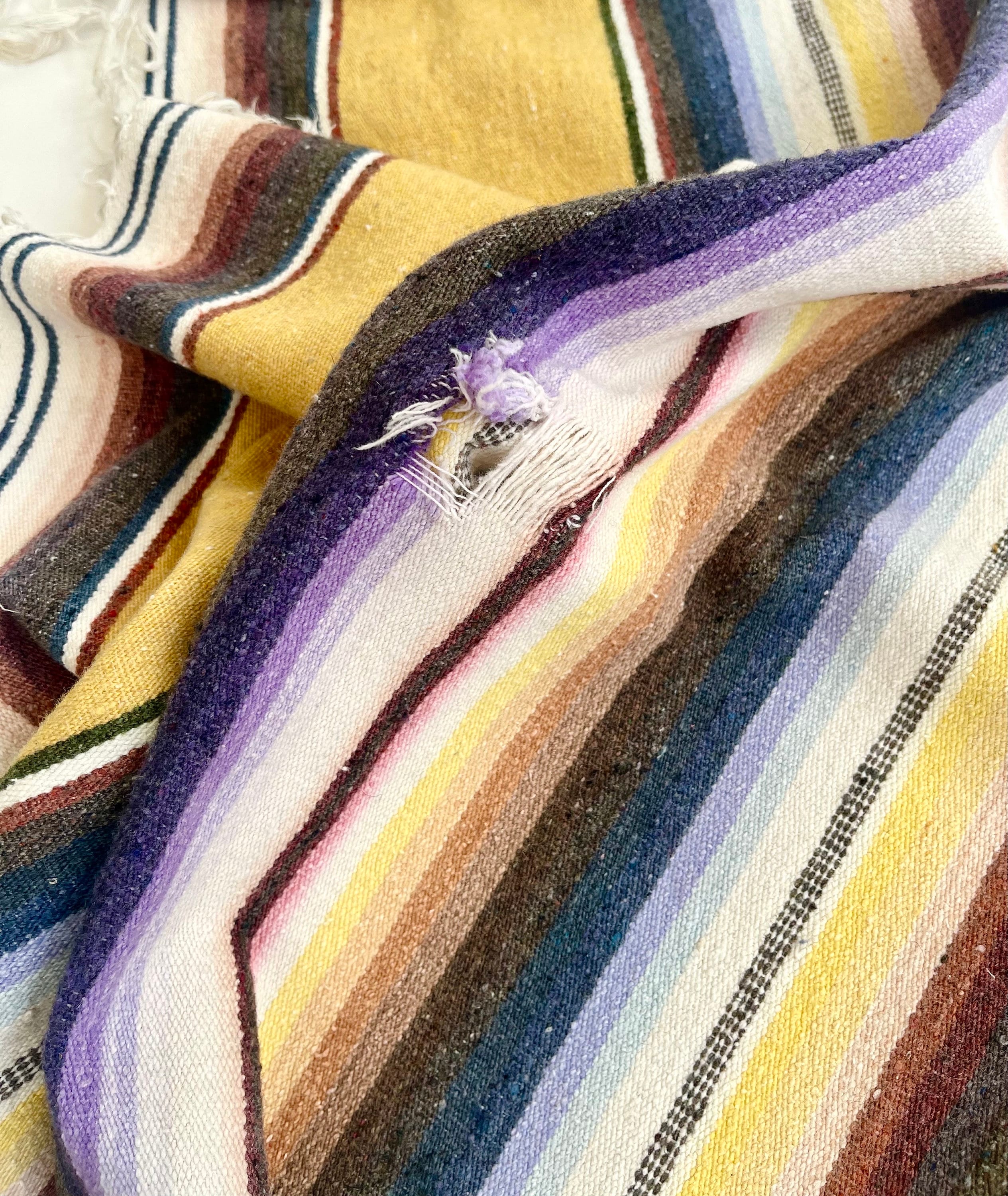 60s Mexican Serape Blanket Handwoven Wool Cotton Textile Striped ...