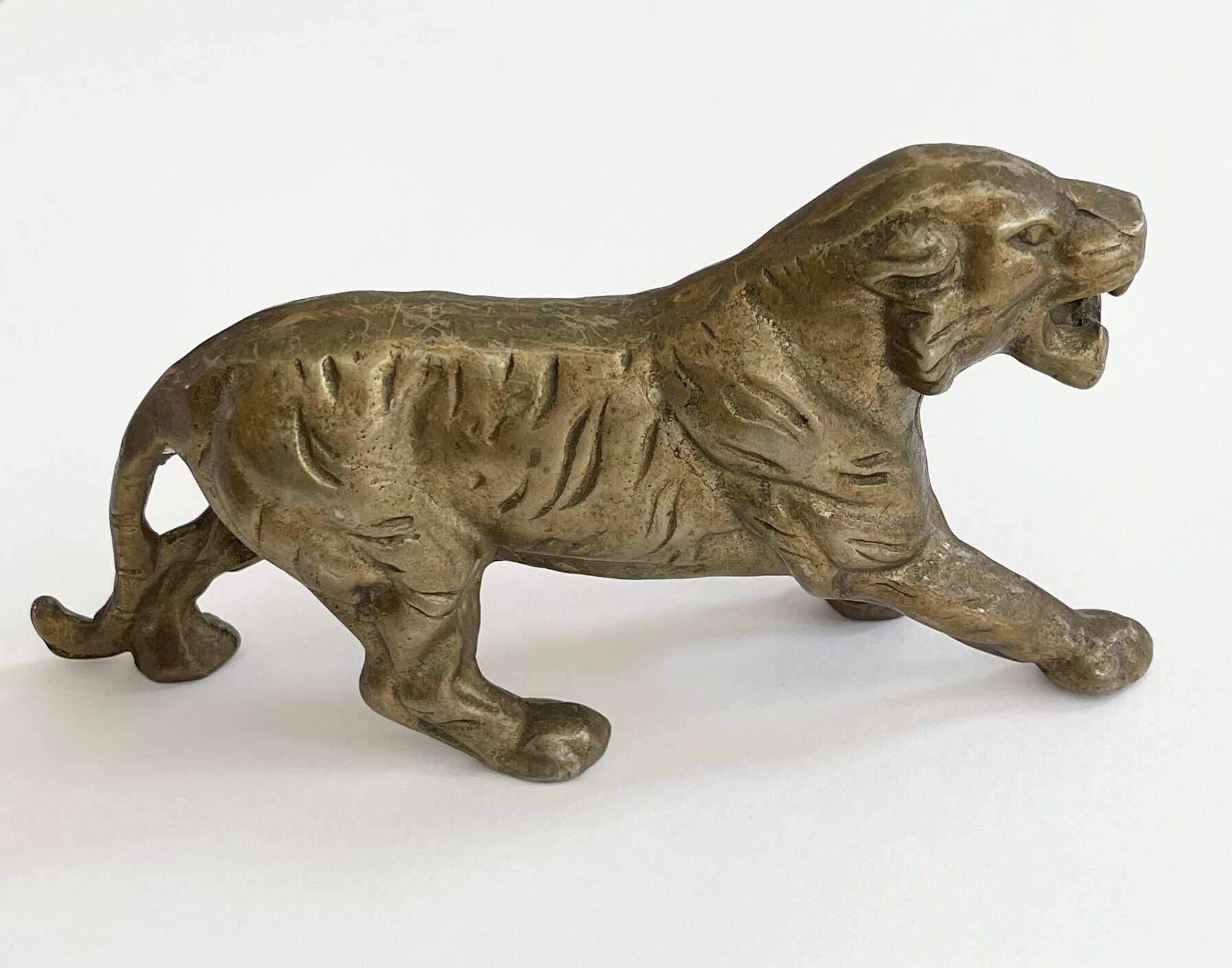 Heavy Brass Tiger Lion Figurine Statuette Vintage Solid Brass Animal ...
