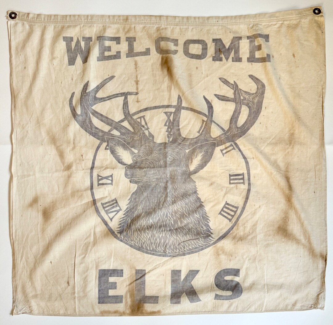 Old Elks Club Flag Banner Vintage Antique Welcome Elks White Blue All ...