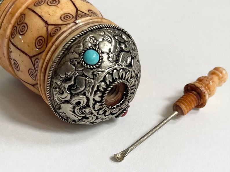 Vintage Silver Snuff Bottle Snuff Box Turquoise Red Coral - Etsy