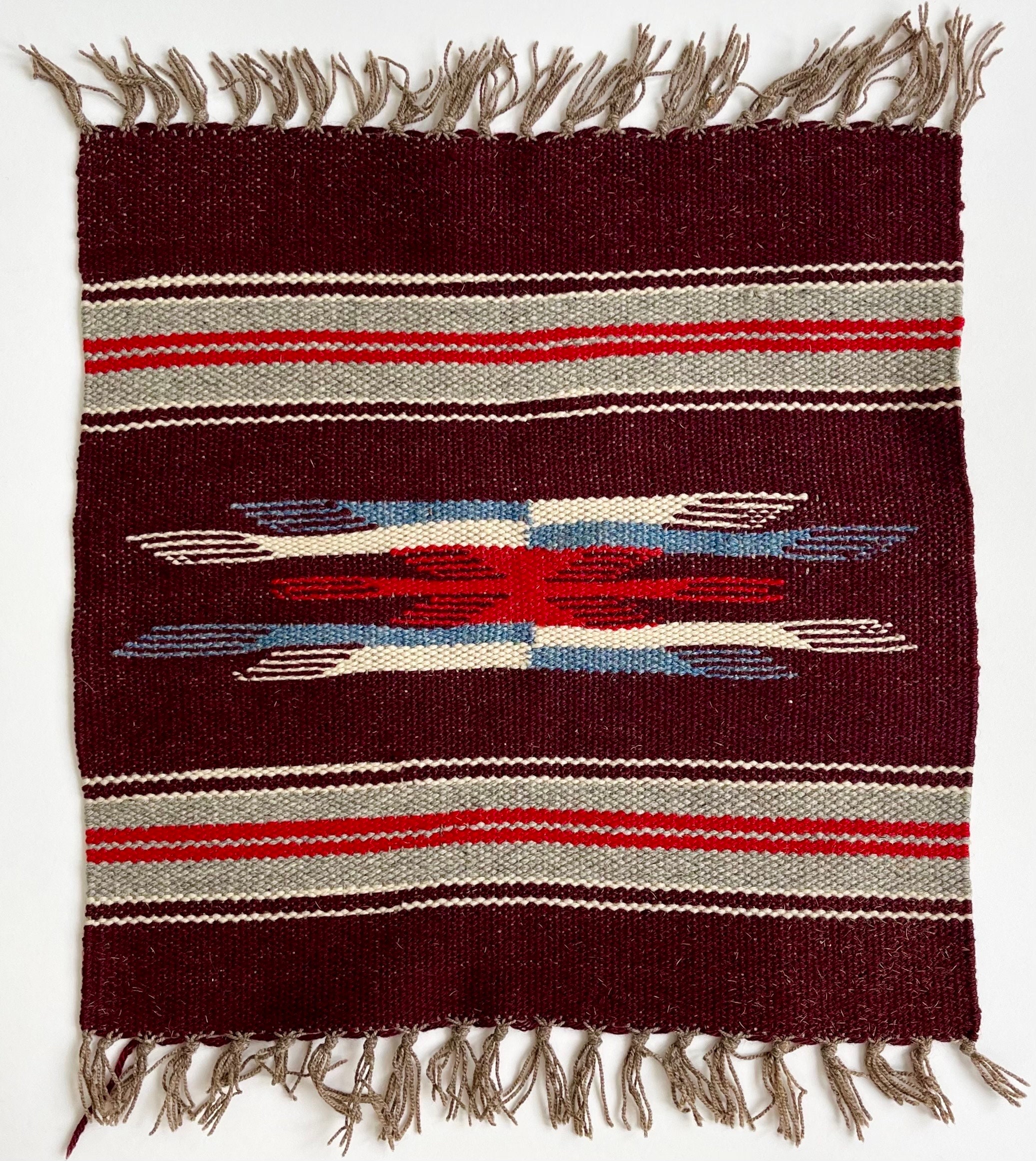 Handwoven Chimayo Weaving Mat Tabletop Size Square Textile Vintage Wool ...