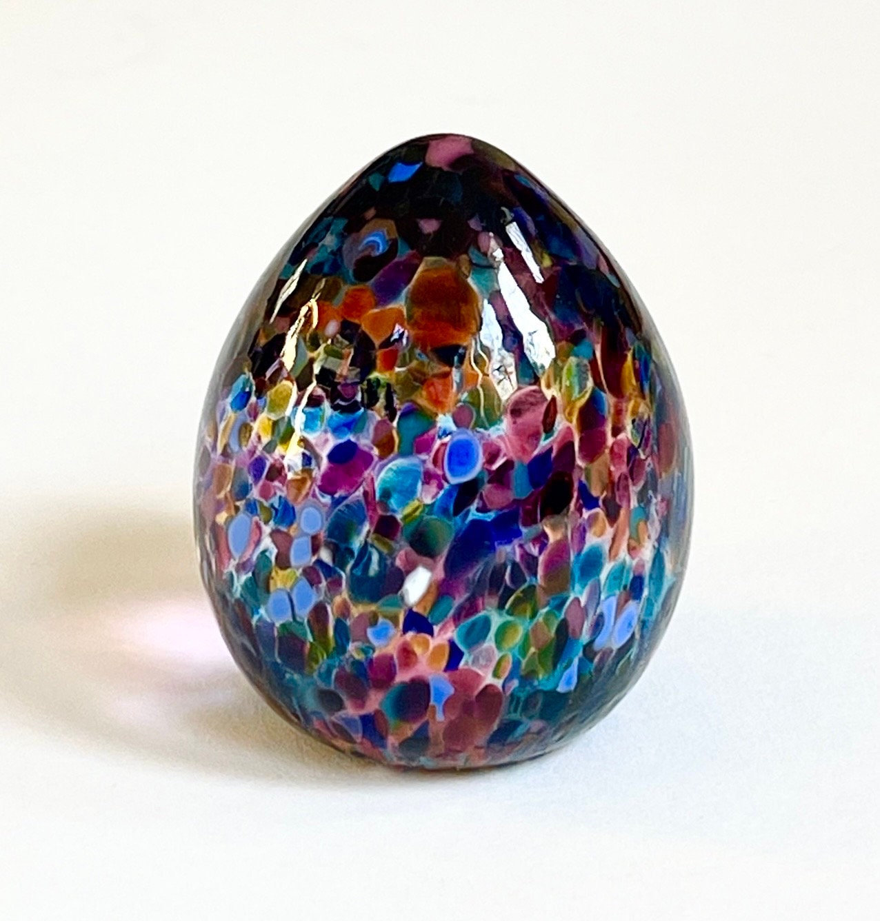 Colorful Glass Art Egg Sculpture Paperweight Object Vintage Solid Glass ...