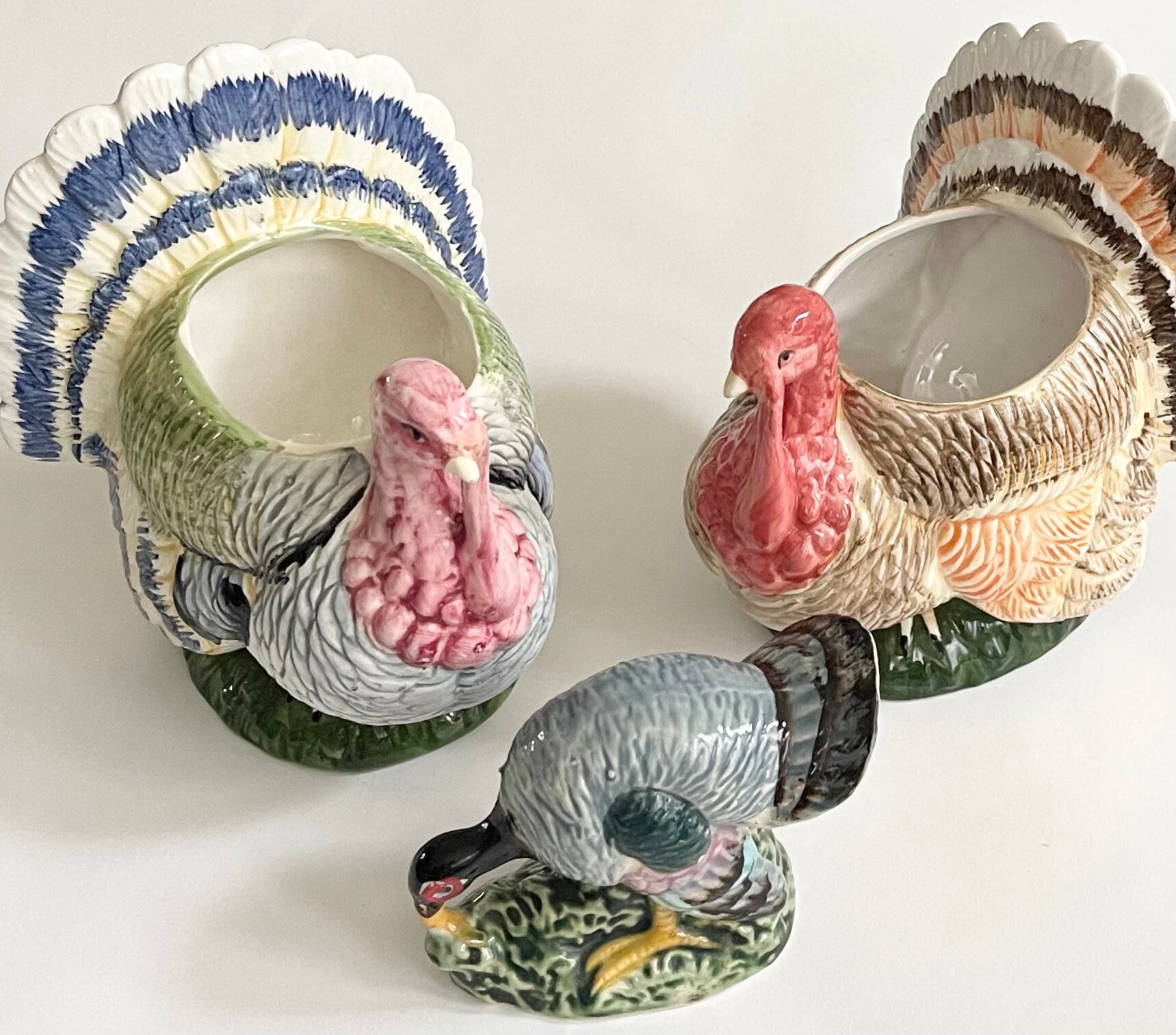 Thanksgiving Turkey Planter Vase Salt Shaker Lot of 3 Ceramic Turkeys ...