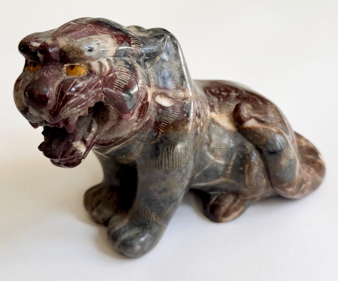 Vintage Marble Tiger Statue Statuette Figurine Object Heavy Carved ...
