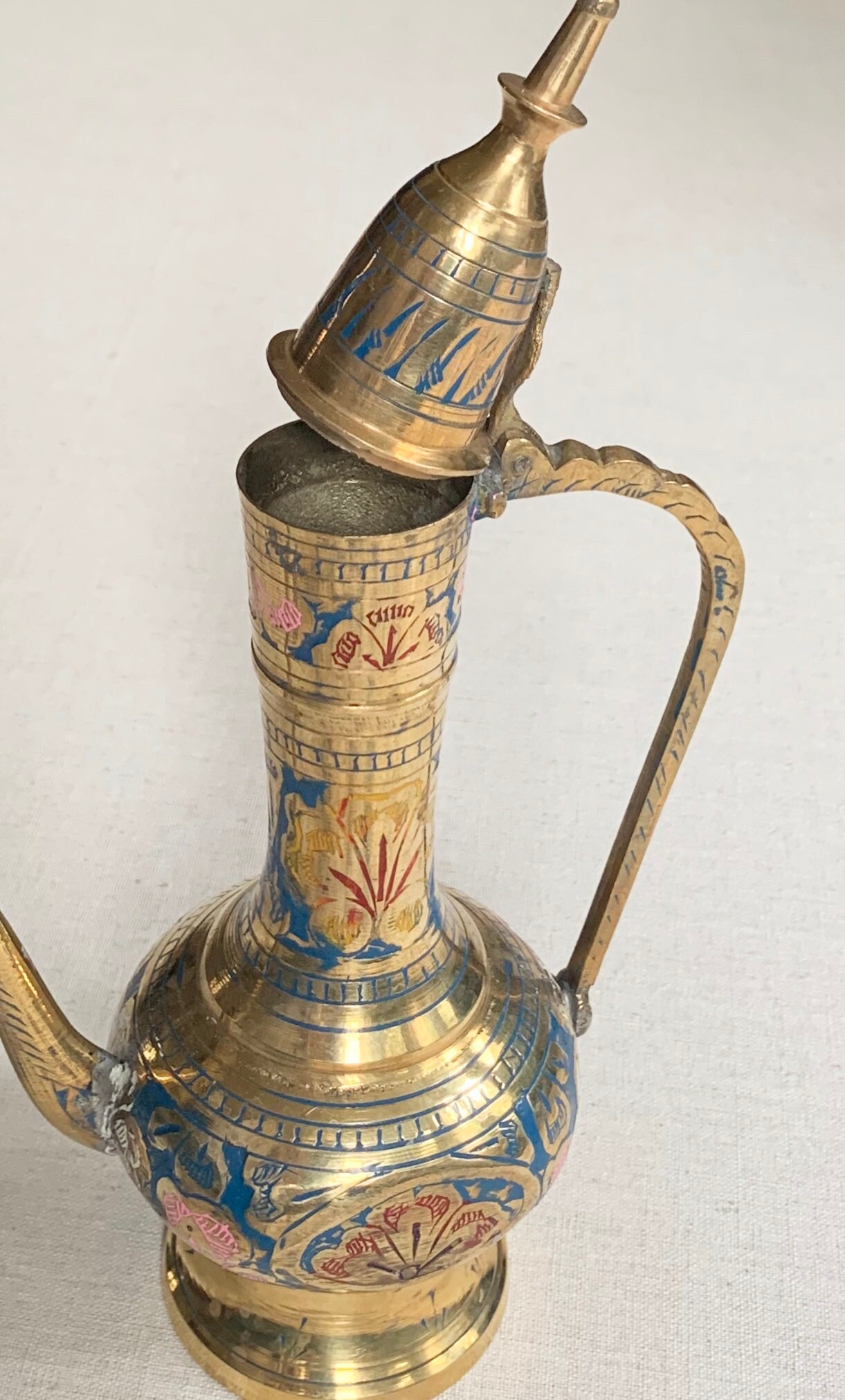 India Brass Tea Pot with Spout and Hinged Lid Top Vintage Indian Floral ...