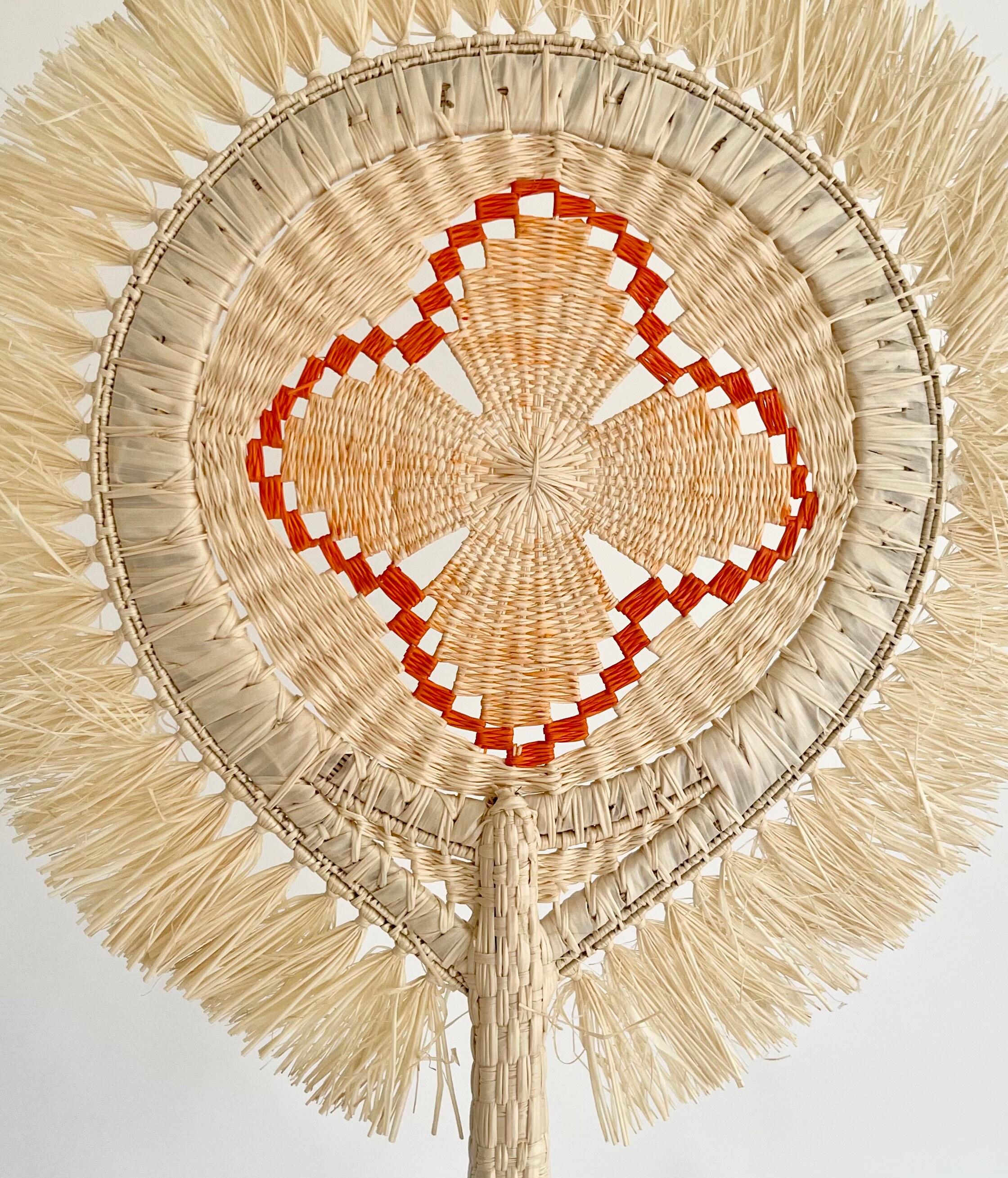 70s Straw Hand Fan Tenerife Lace Center Boho Vintage Handwoven Straw ...