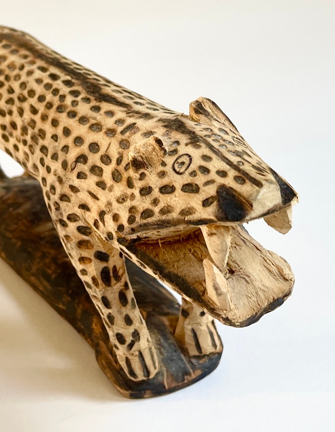 Folk Art Wood Carving Leopard Jaguar Animal Mid Century Vintage Mexican ...