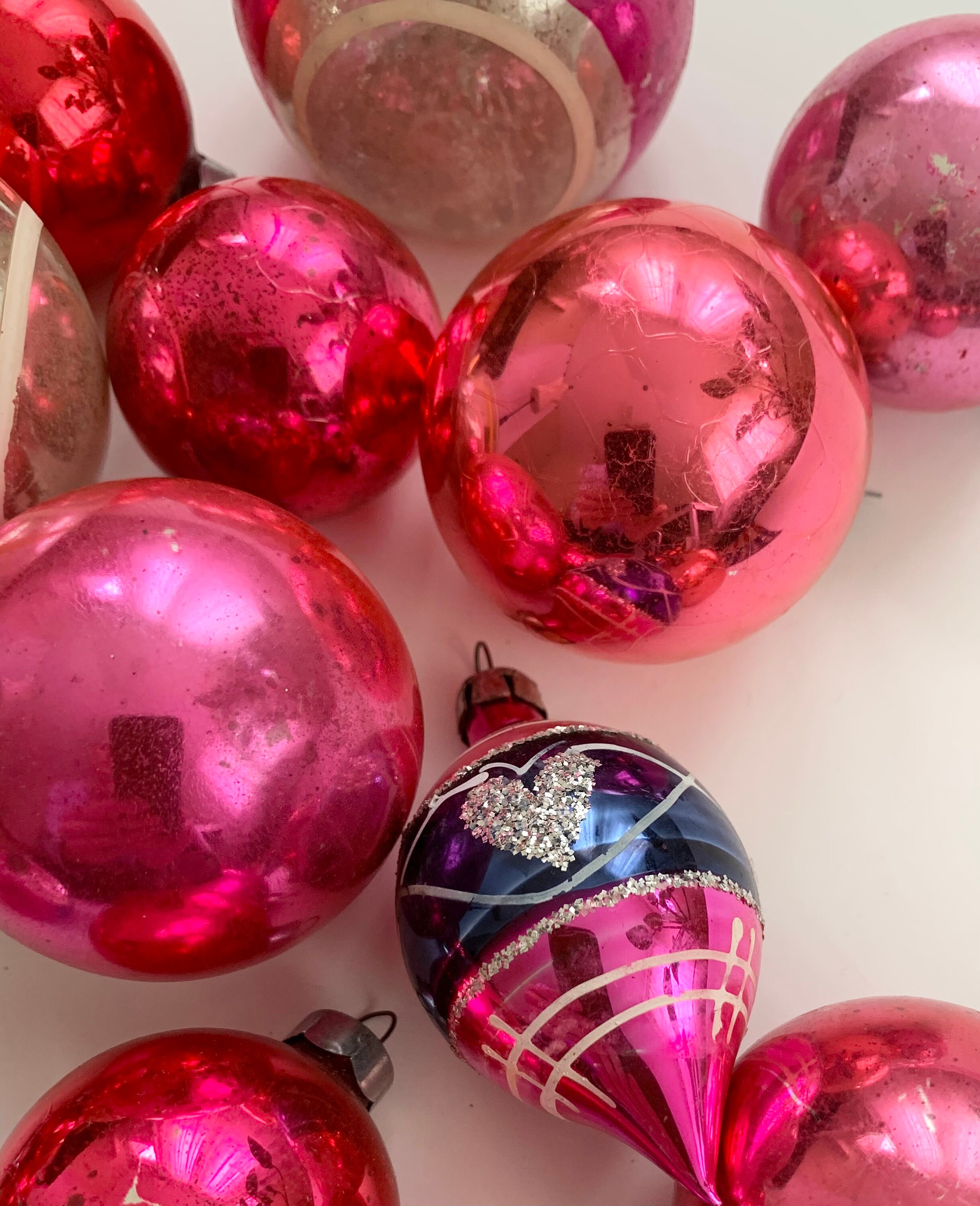 Vintage Pink Glass Ornaments Mixed Lot of 29 Magenta Silver Tone ...