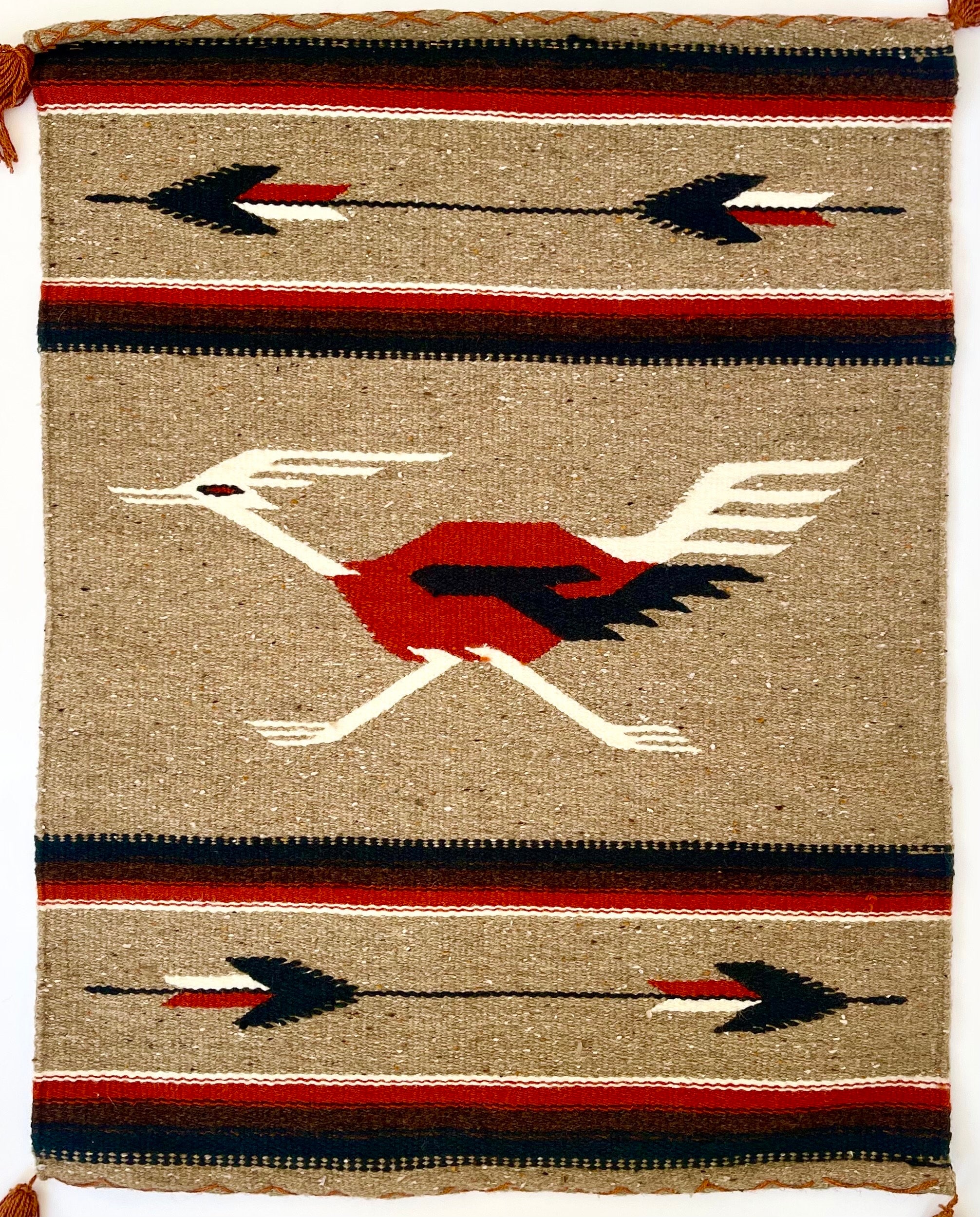 Vintage Chimayo Roadrunner Weaving New Mexico Folk Art Handwoven Wool Wall Hanging Neutral ...