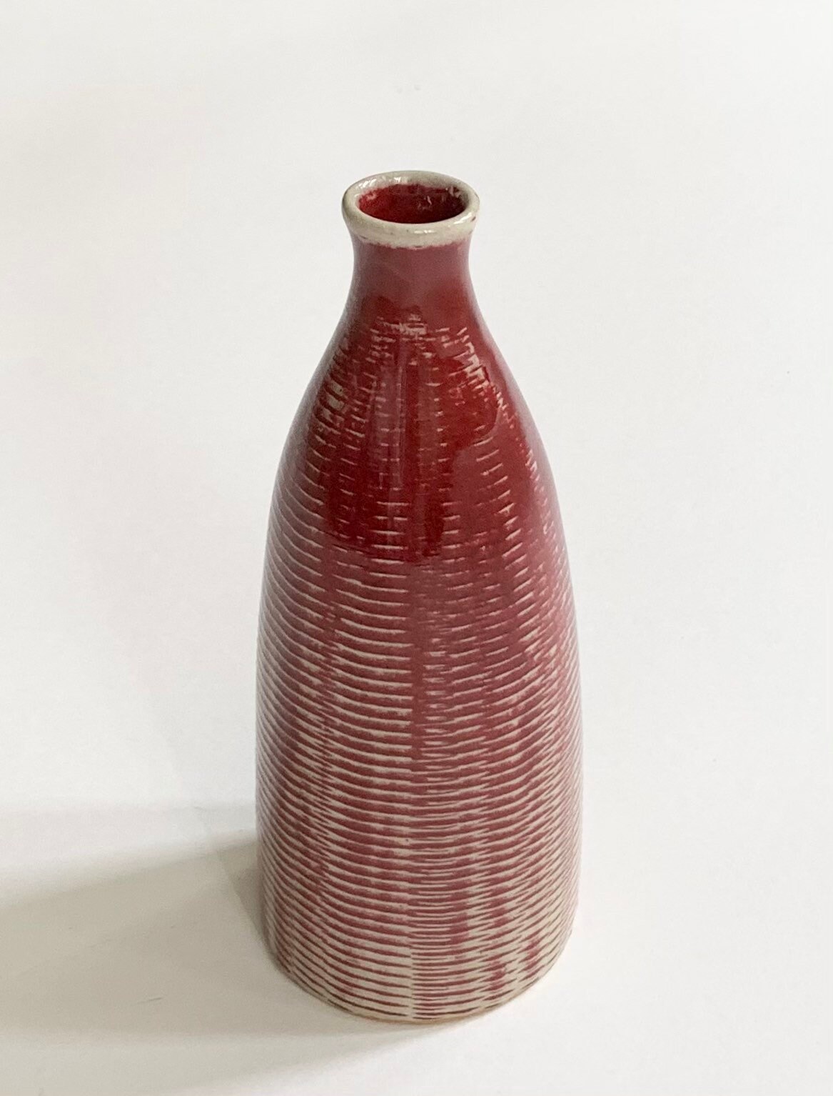 Red Pottery Bud Vase Pot Vintage Handmade Red Gray Beige Glazed Studio ...
