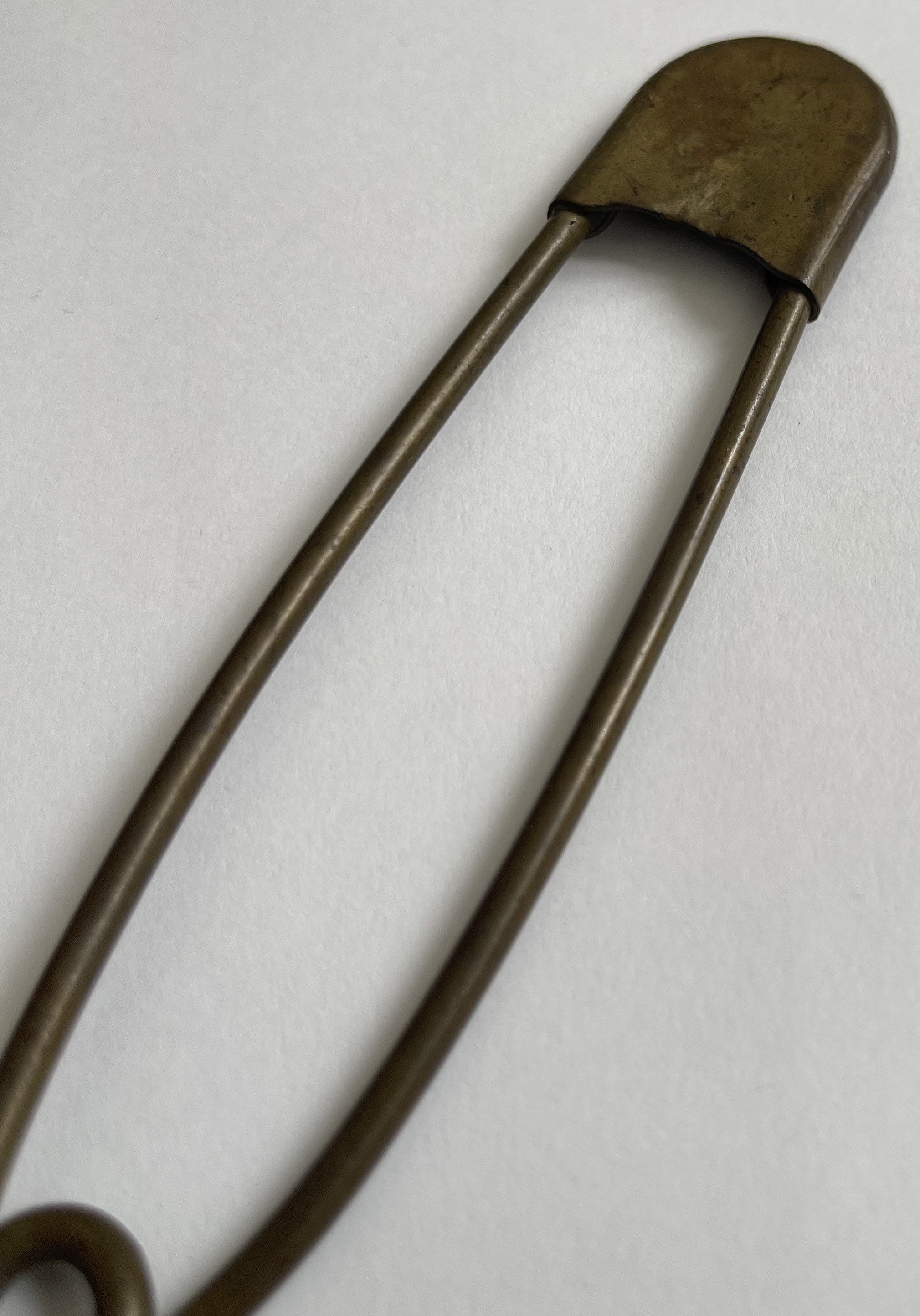 Giant Brass Safety Pin Old Vintage Antique Very Aged Patina Maker Stamp ...