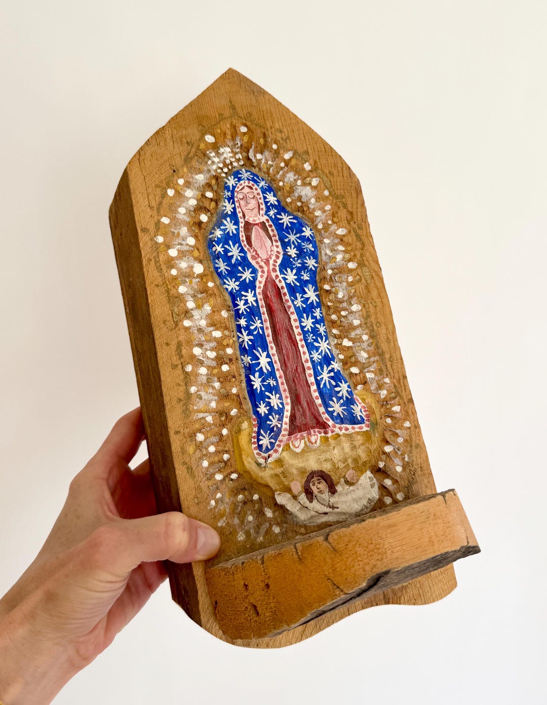 Guadalupe Folk Art Carving Retablo Wall Hanging Religious Santo Hand ...