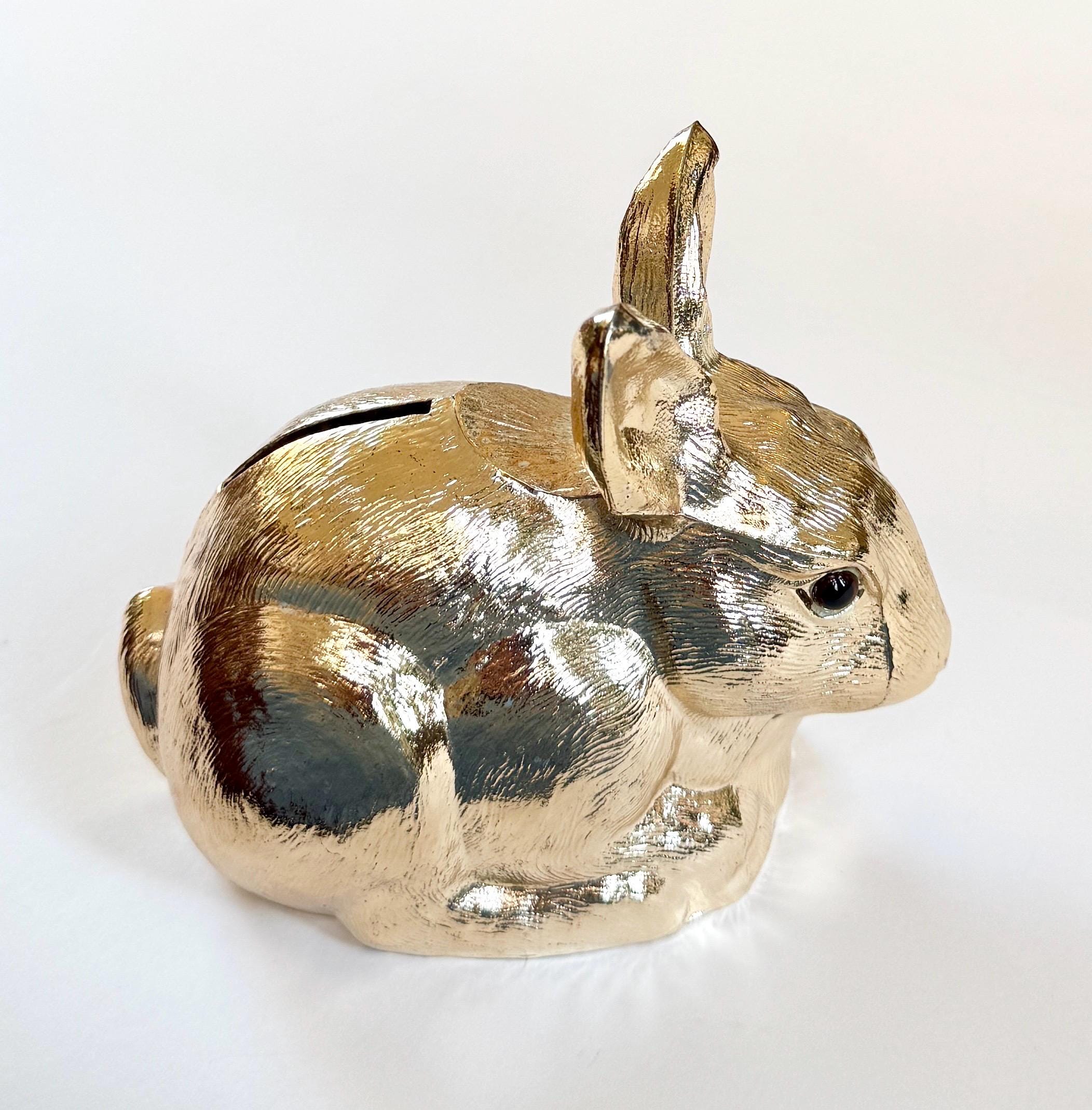 Easter Bunny Piggy Bank Reed and Barton Gold Tone Tarnish Protected ...