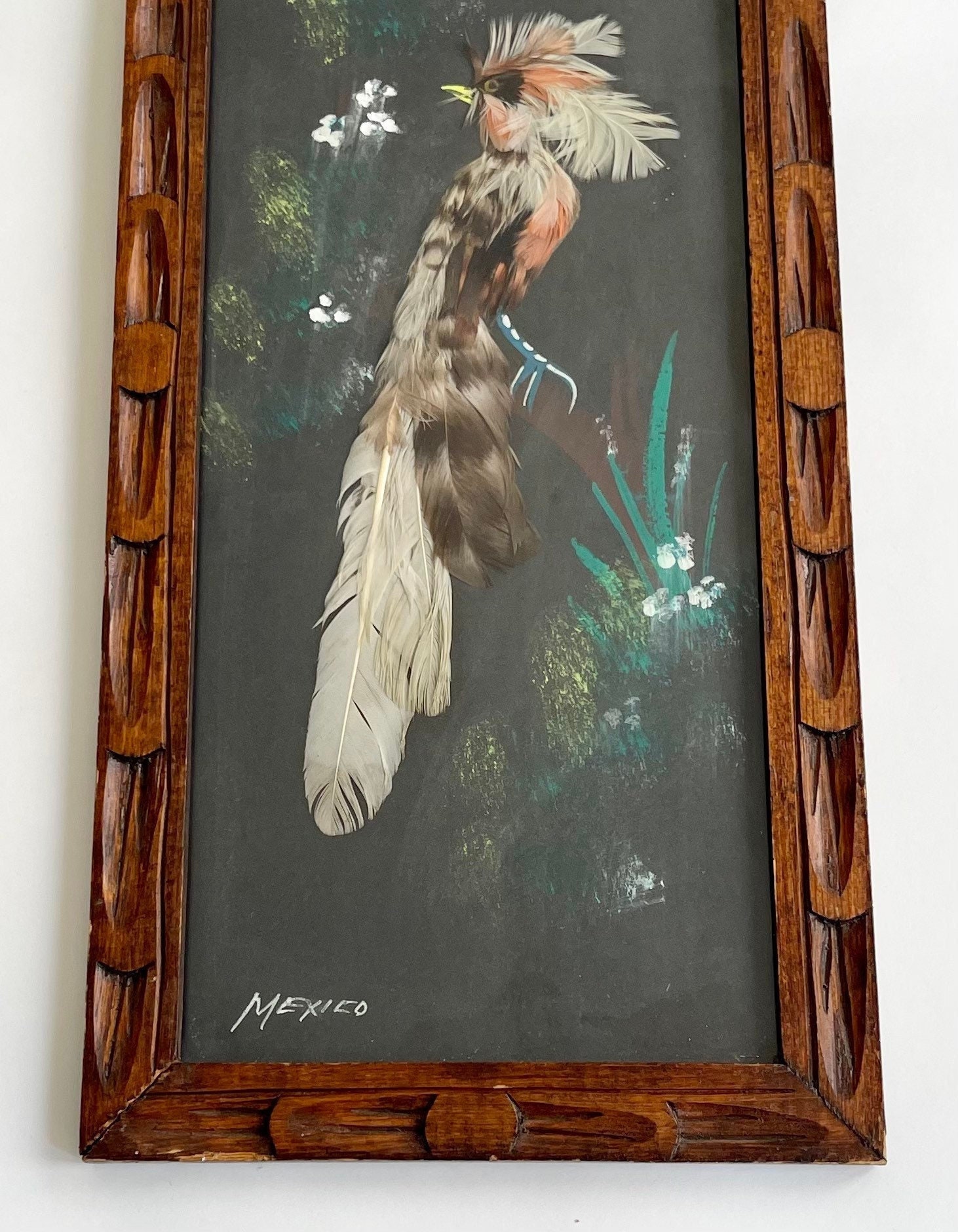 Mexican Bird Feather Art Painting Vintage 30s Made in Mexico Mexican ...
