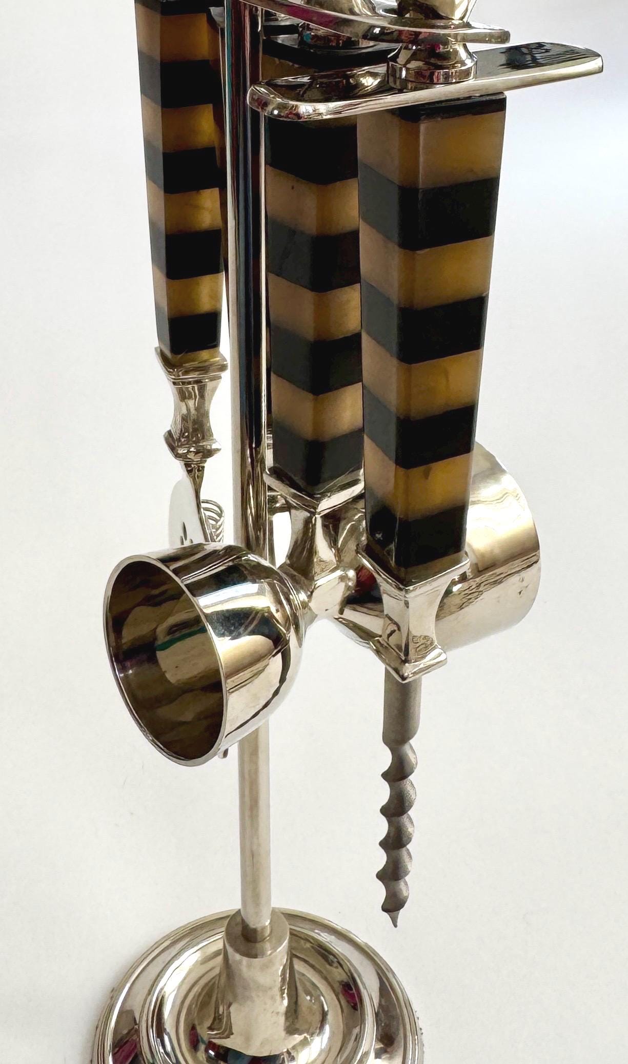 Vintage Bar Tool Set Barware Black Brown Stripe Hard Plastic Bakelite ...