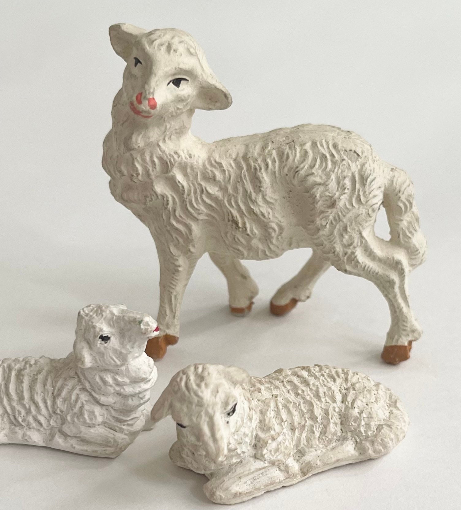 Miniature Plaster Sheep Lamb Figurines Lot of 3 Vintage Mid Century ...