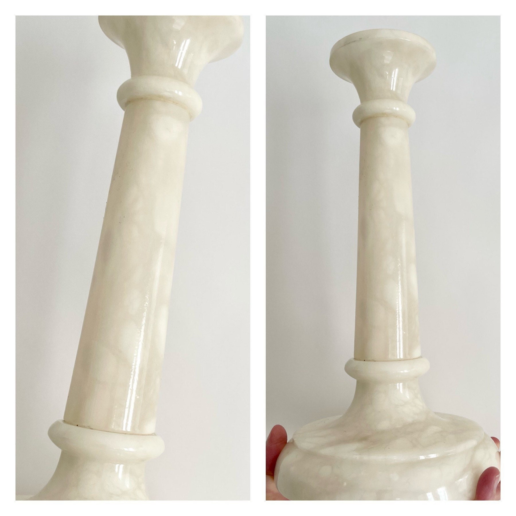 White Alabaster Candlestick Holder Made in Spain Heavy Faux White Onyx ...