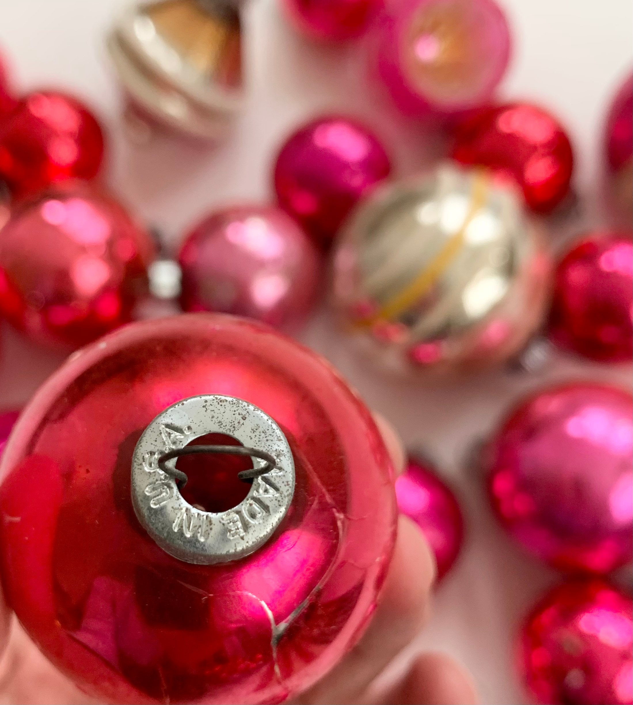 Vintage Pink Glass Ornaments Mixed Lot of 29 Magenta Silver Tone ...