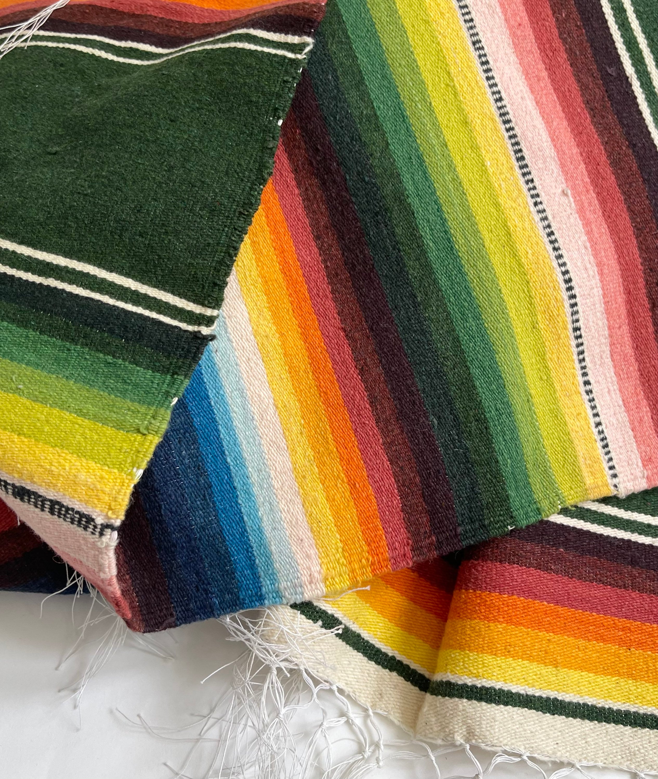60s Mexican Serape Blanket Handwoven Wool Cotton Textile Striped ...