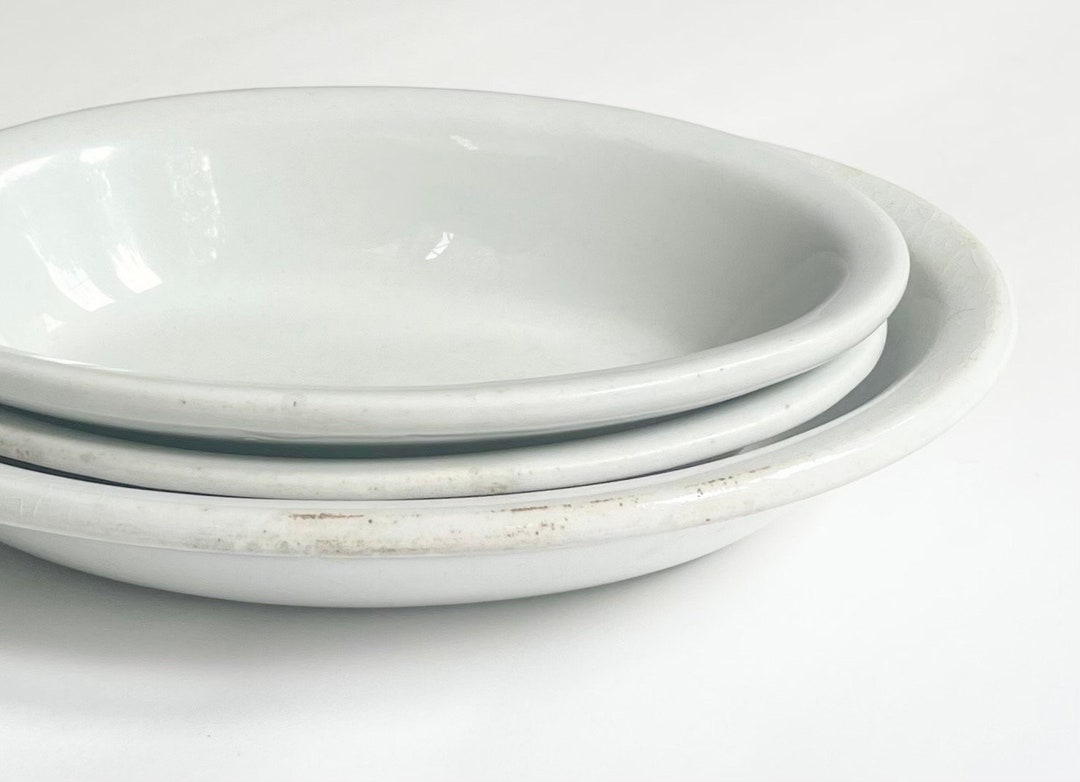 English White Ironstone Bowl Serving Dish Soap Dish Small Oval Serving Dish Worn Farmhouse ...