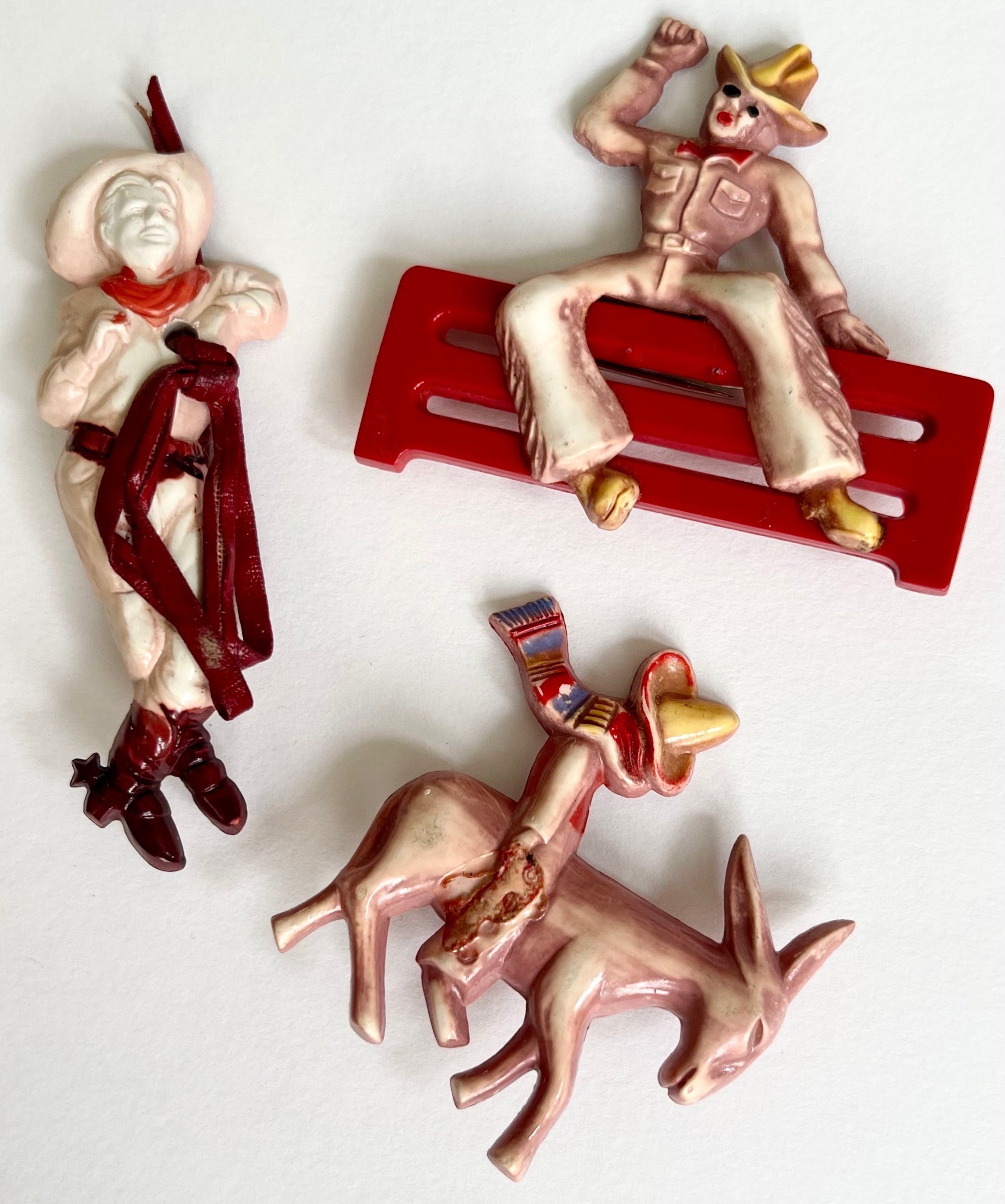 40s Celluloid Cowboy Pin Lot of 3 Pins Antique Trading Post Vintage ...
