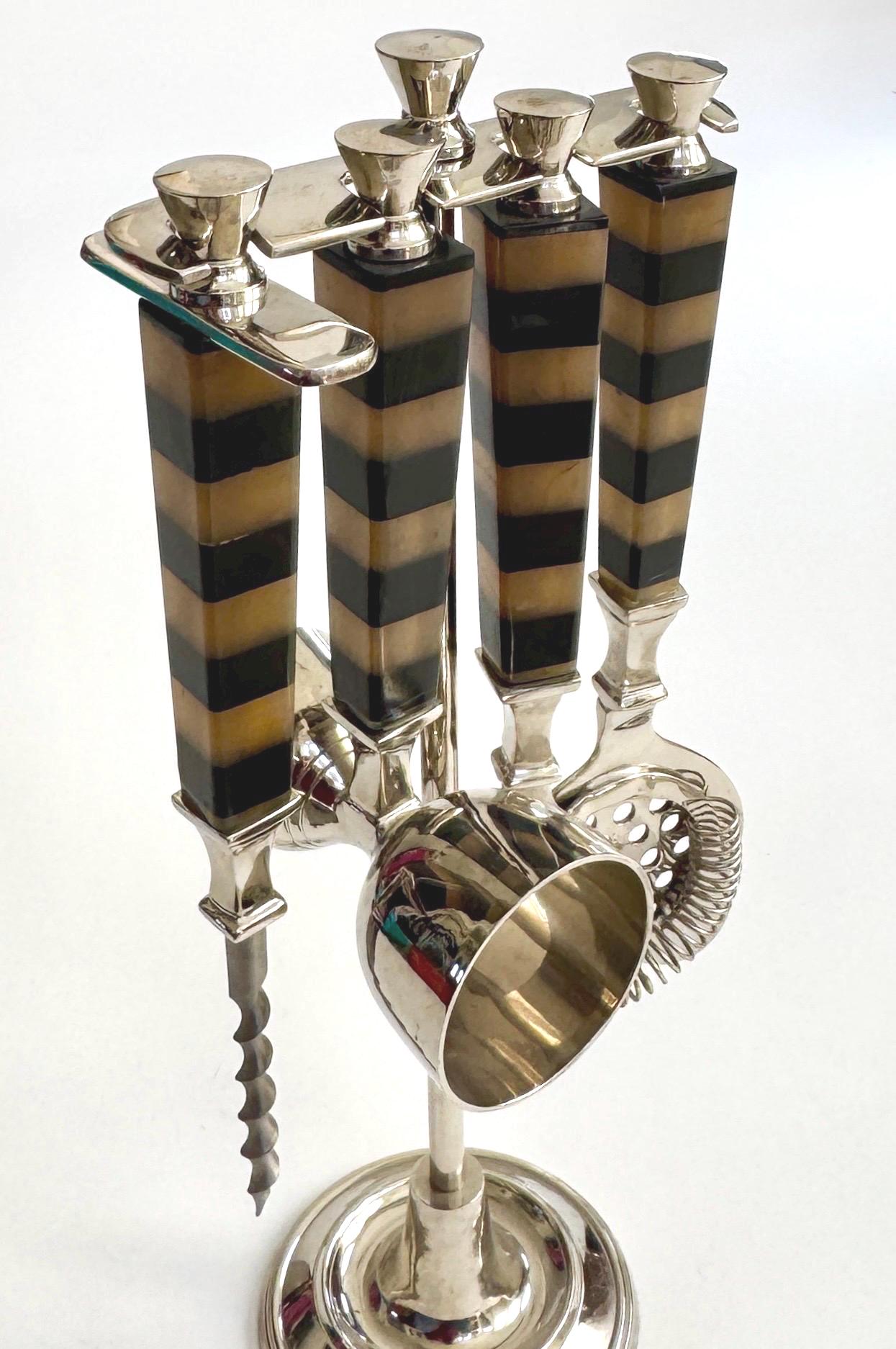 Vintage Bar Tool Set Barware Black Brown Stripe Hard Plastic Bakelite ...