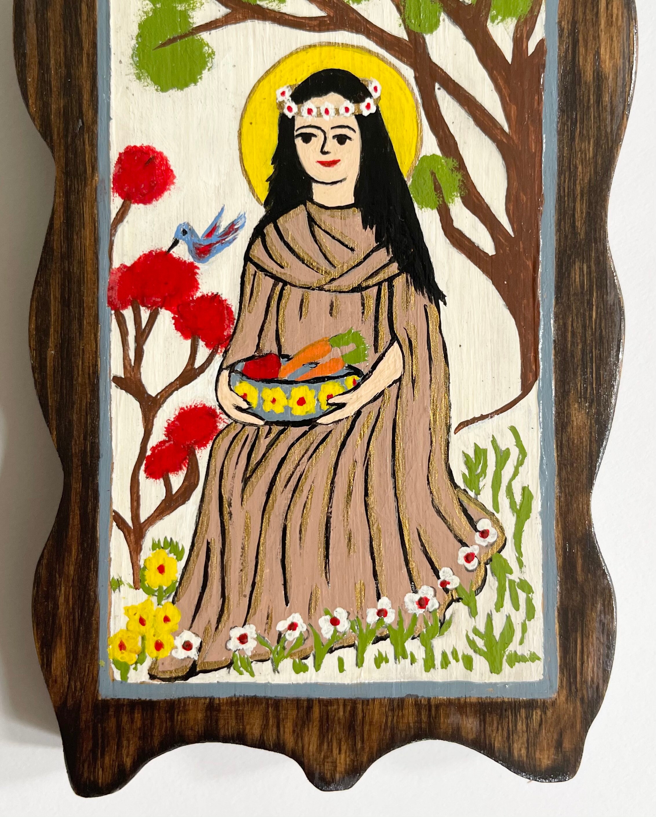 Folk Art Saint Painting on Wood Vintage Southwest Hand Painted Retablo ...