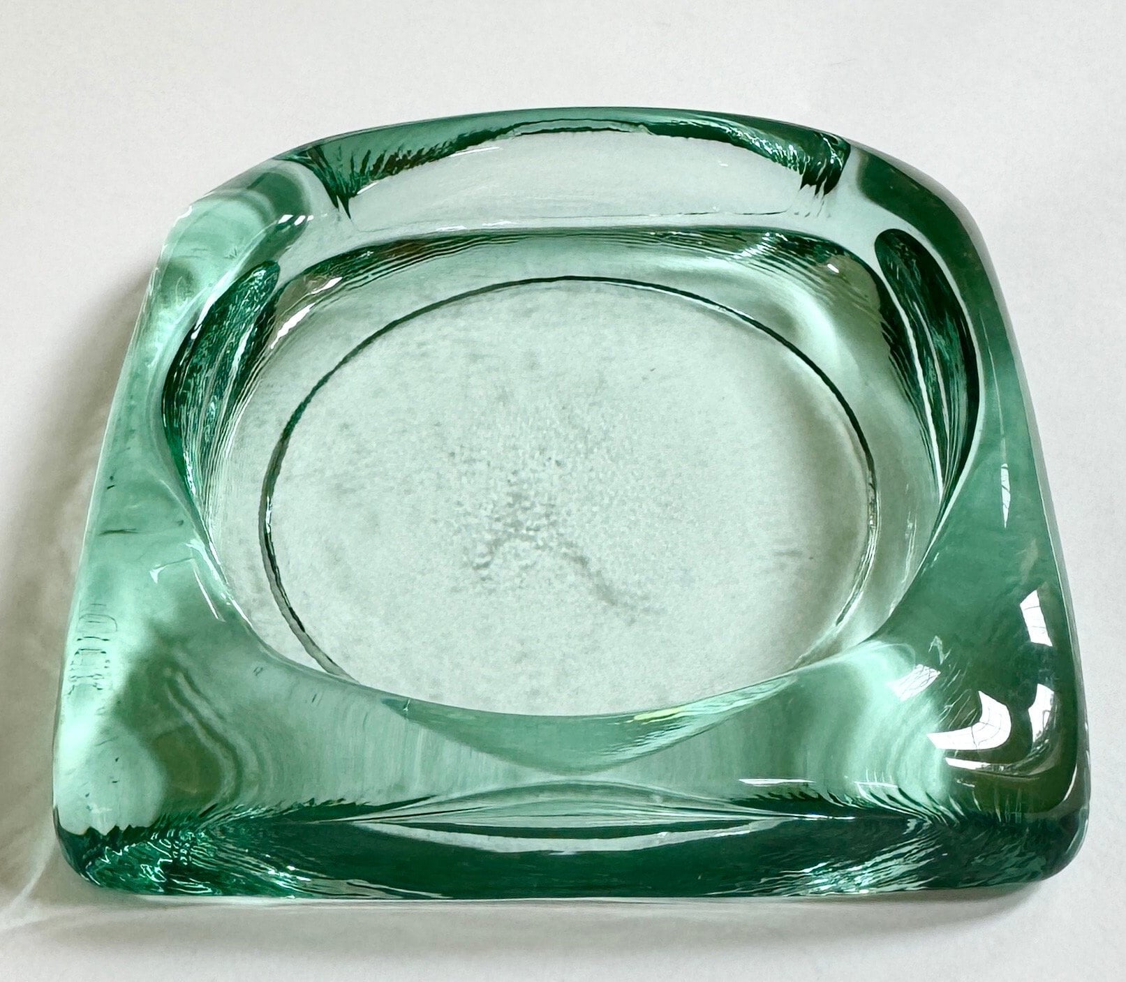 Heavy Thick Glass Ashtray Minimalist Sleek Square Dish Aqua Green Blue ...