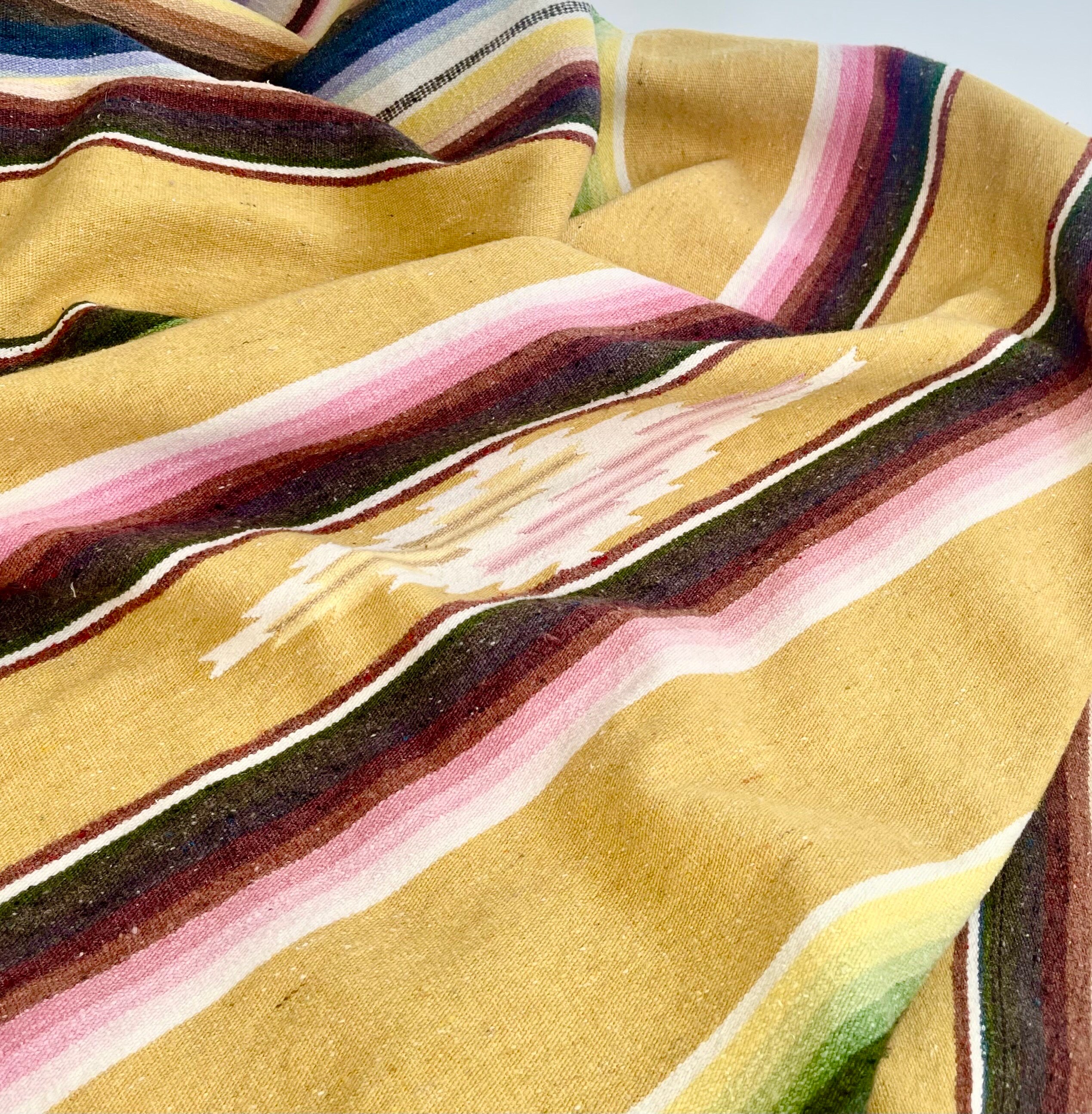 60s Mexican Serape Blanket Handwoven Wool Cotton Textile Striped ...