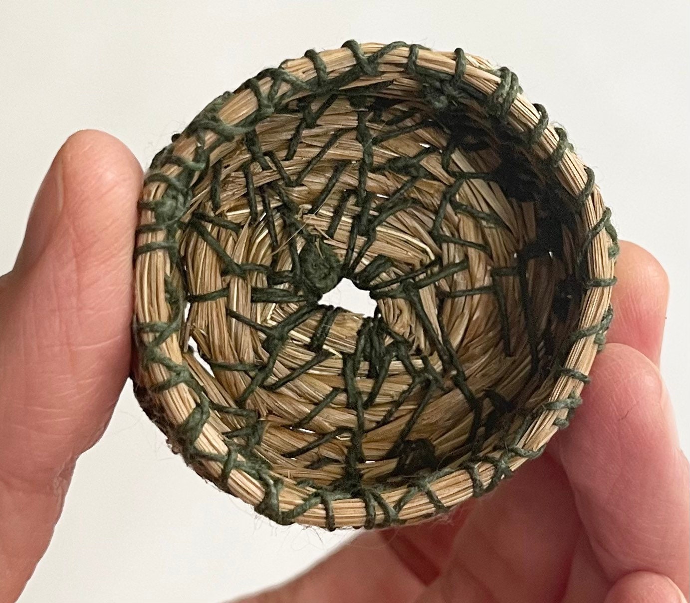 Tiny Handwoven Coil Basket Gap Stitch Detail Vintage Baskets Small Mini ...