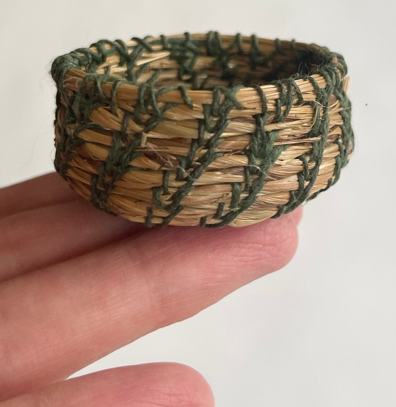 Tiny Handwoven Coil Basket Gap Stitch Detail Vintage Baskets Small Mini ...