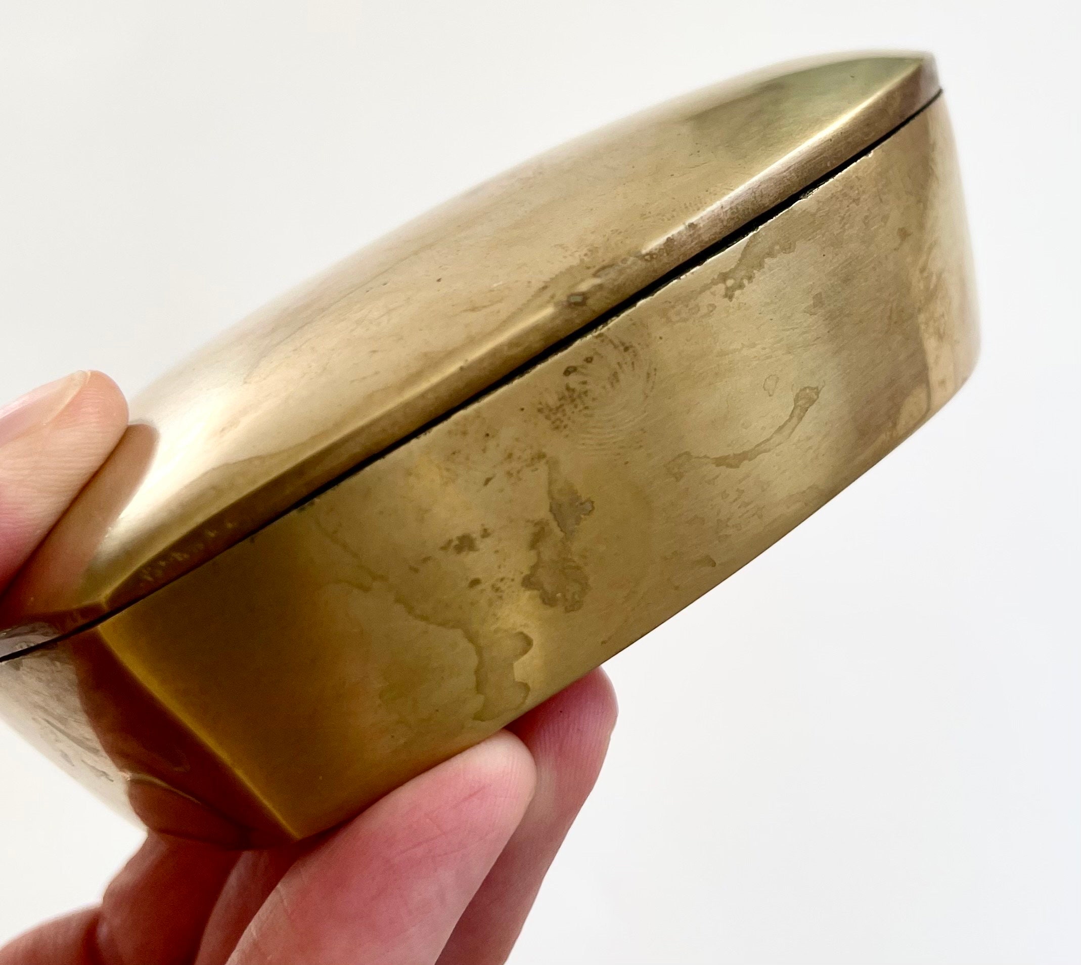 Solid Brass Heart Box Heavy Handcrafted Vintage Lidded Box Aged Patina ...