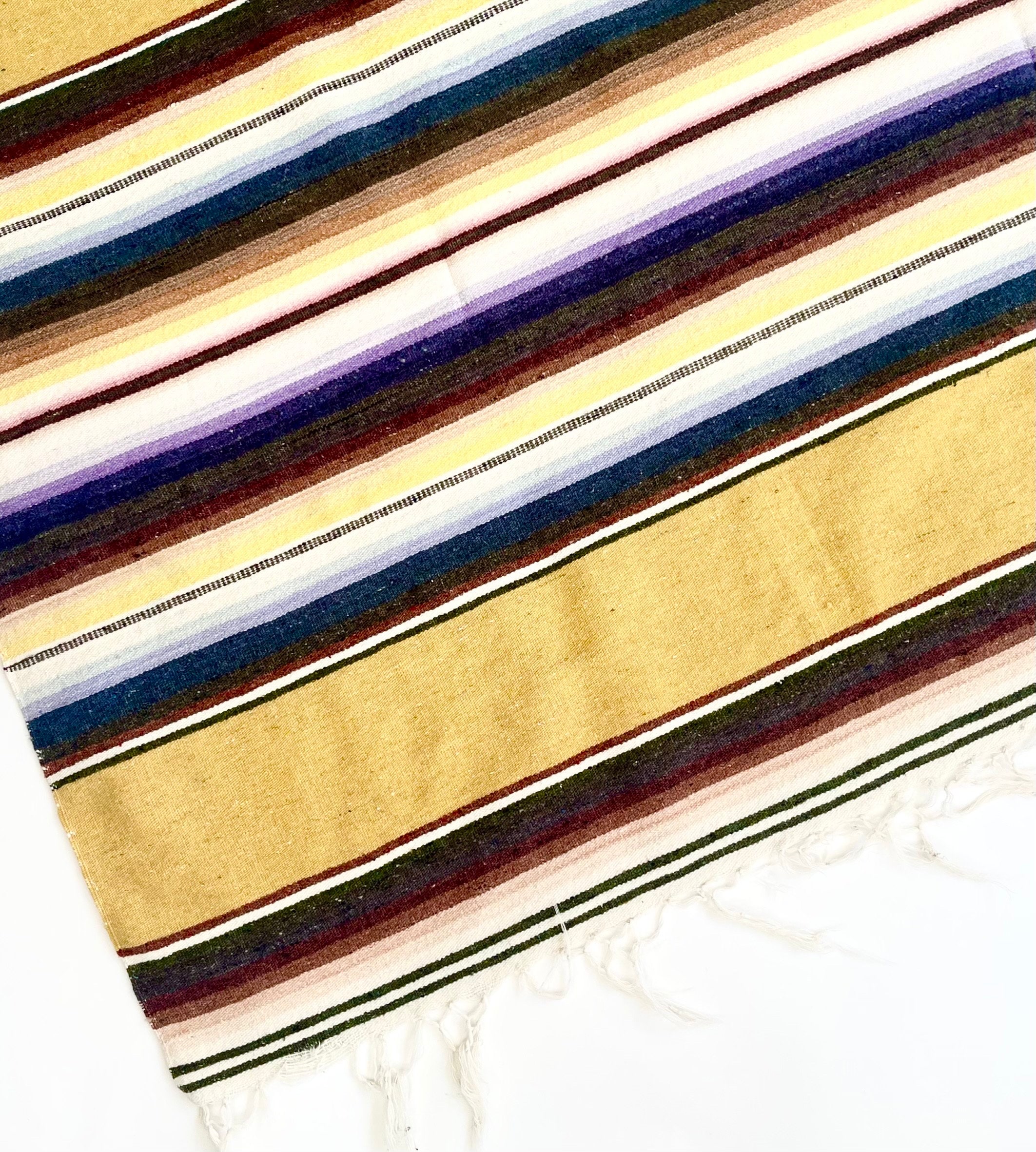 60s Mexican Serape Blanket Handwoven Wool Cotton Textile Striped ...