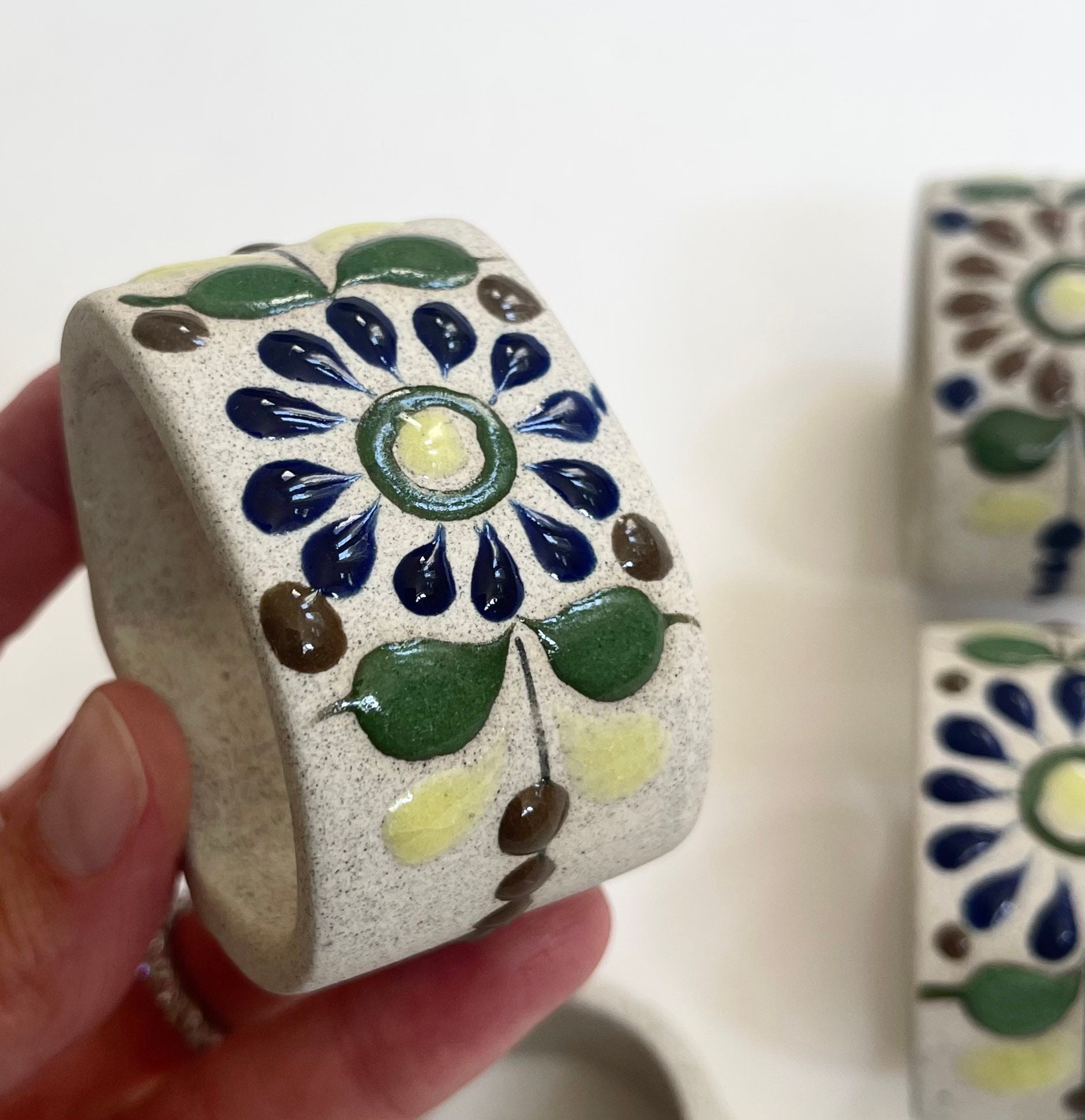 Mexican Stoneware Napkin Rings Napkin Holders Set Lot of 4 Rings ...