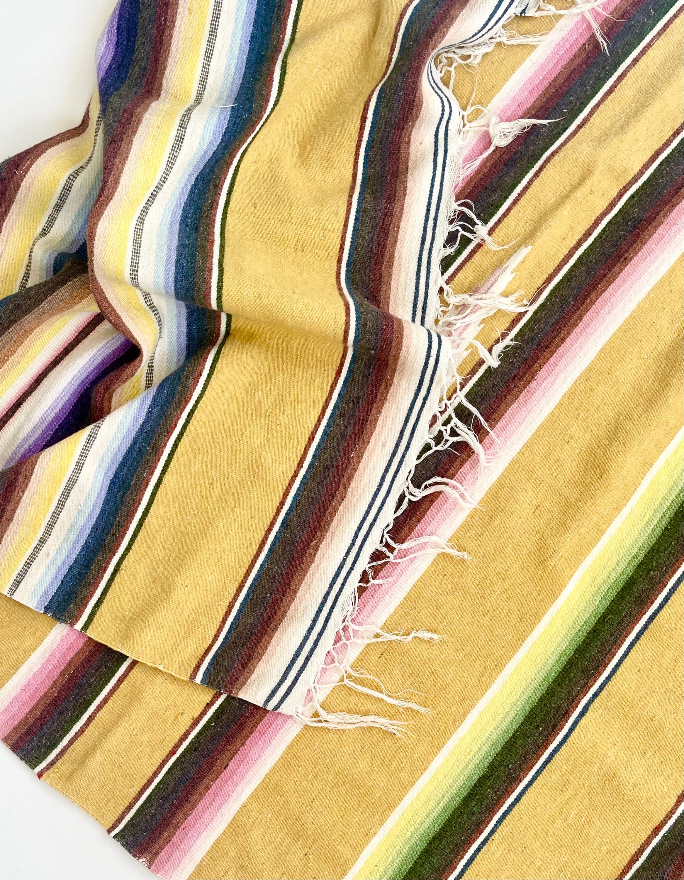 60s Mexican Serape Blanket Handwoven Wool Cotton Textile Striped ...