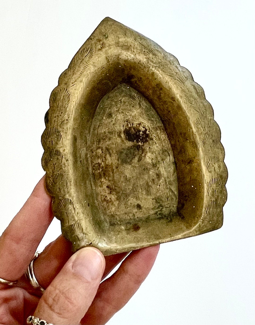 Vintage Etched Solid Brass Trinket Dish: Scalloped Edge Incense Burner ...