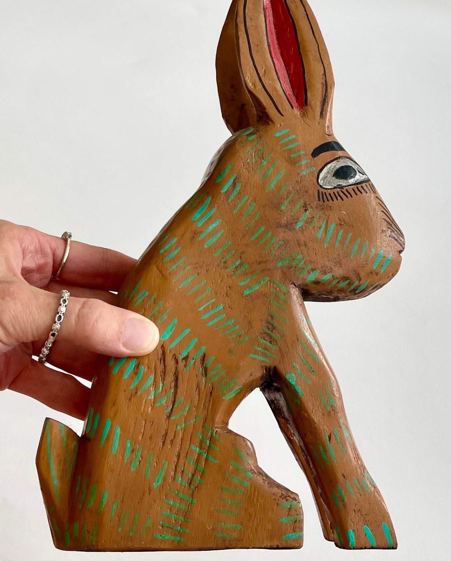 Folk Art Bunny Rabbit Wood Carving Vintage Hand Painted Animal Likely ...