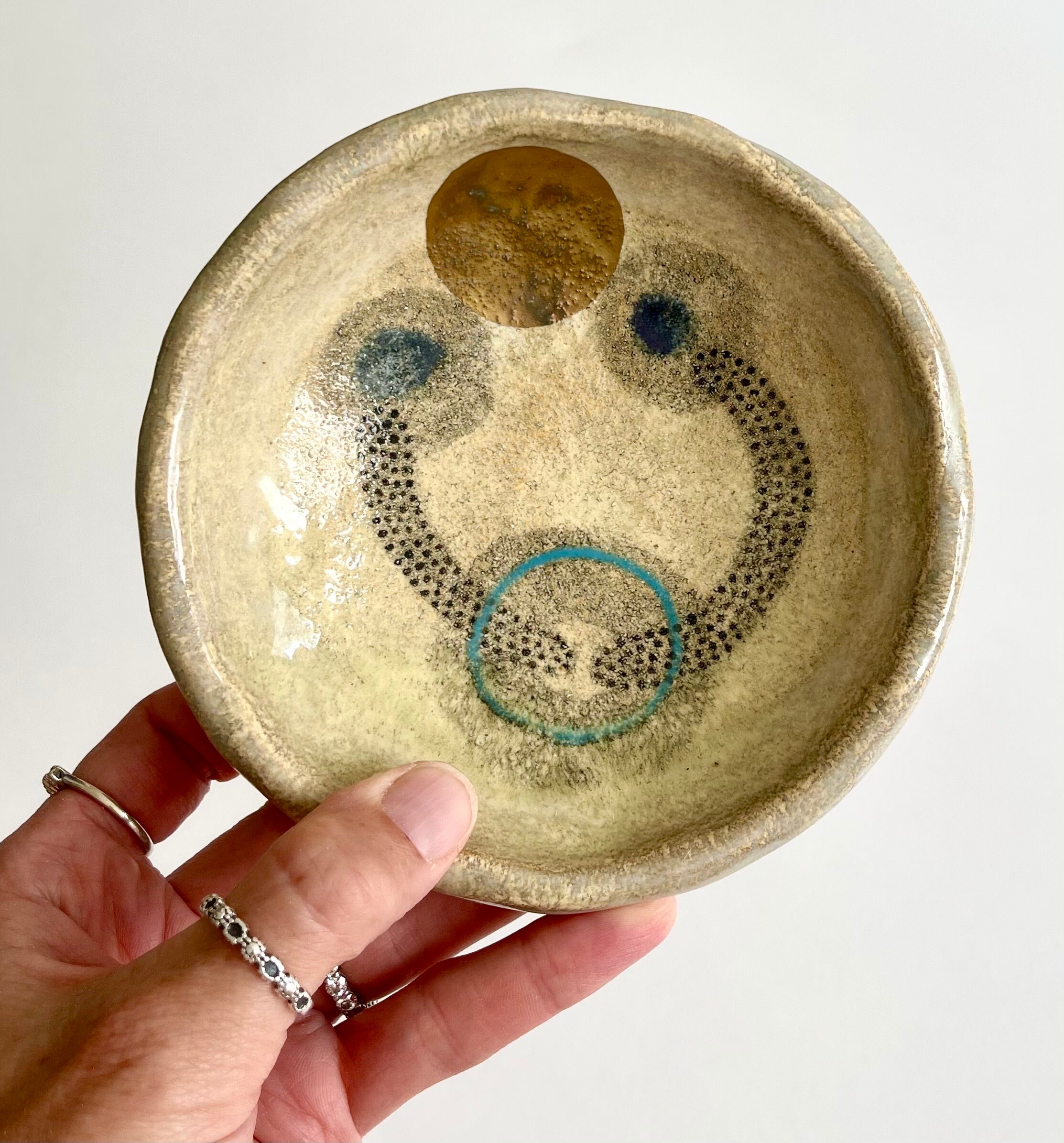 Studio Pottery Dish Shallow Bowl Vintage Hand Painted Round Catchall ...