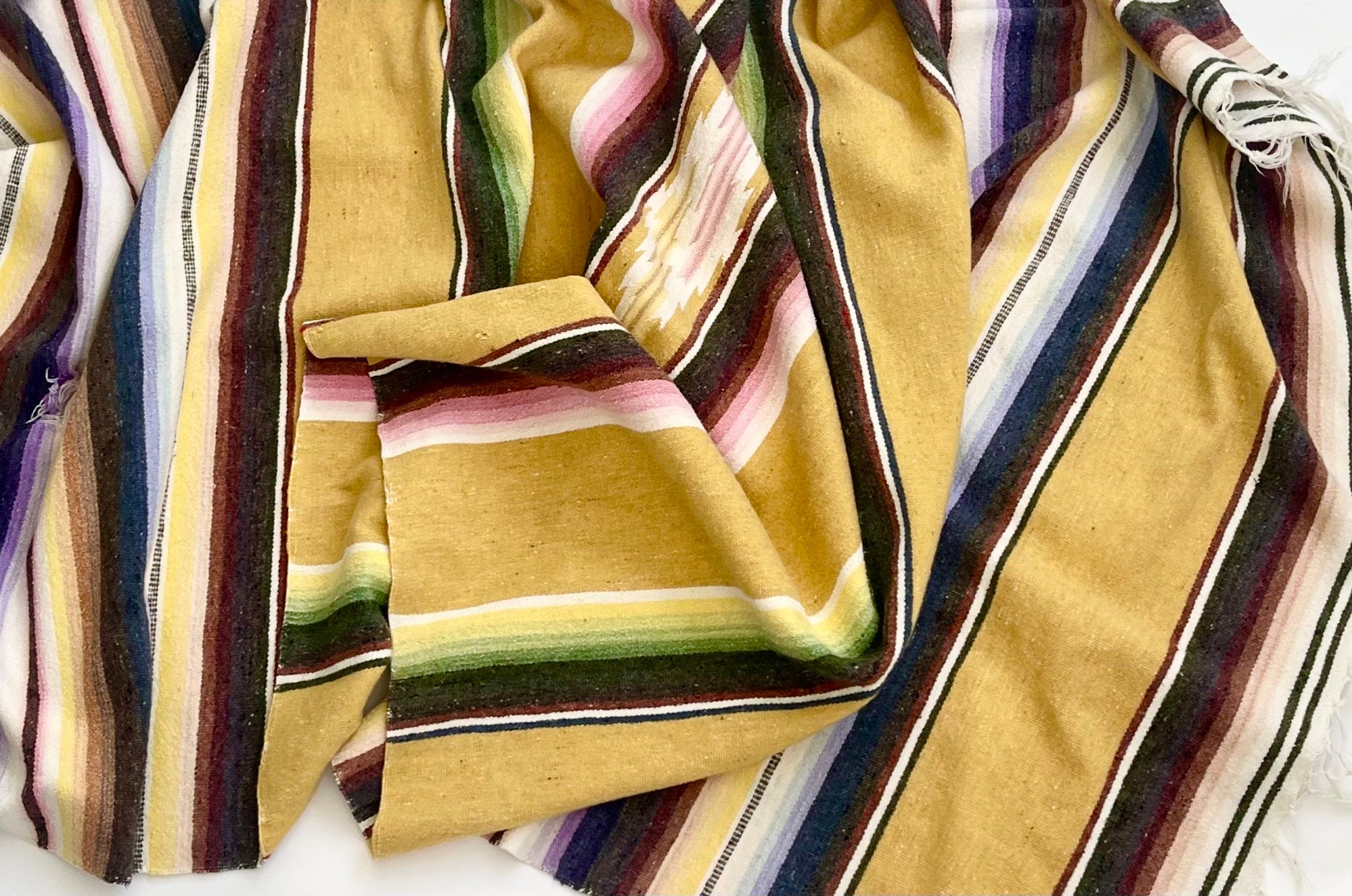 60s Mexican Serape Blanket Handwoven Wool Cotton Textile Striped ...