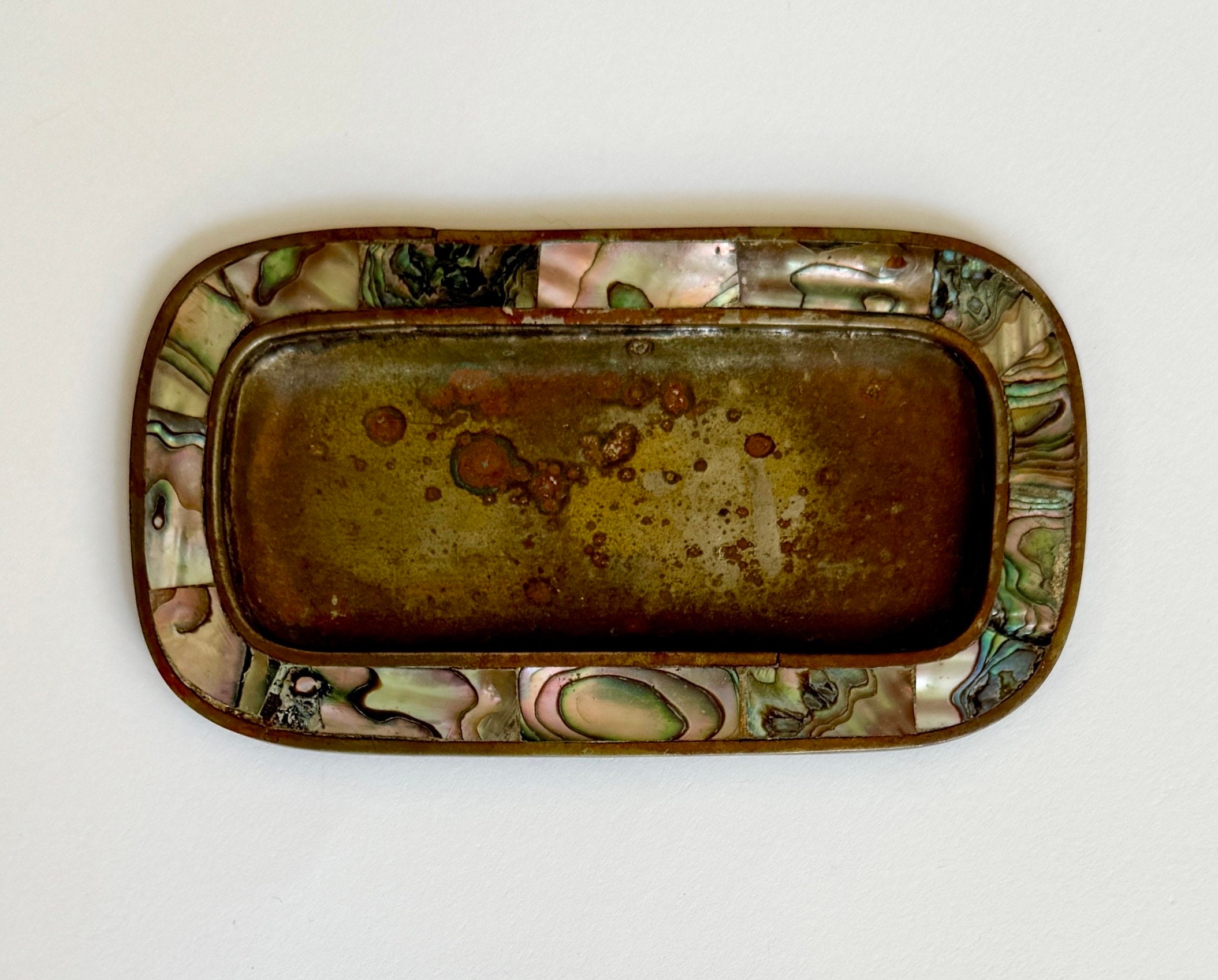 Small Brass Abalone Ashtray Trinket Dish Vintage Natural Abalone Shell ...