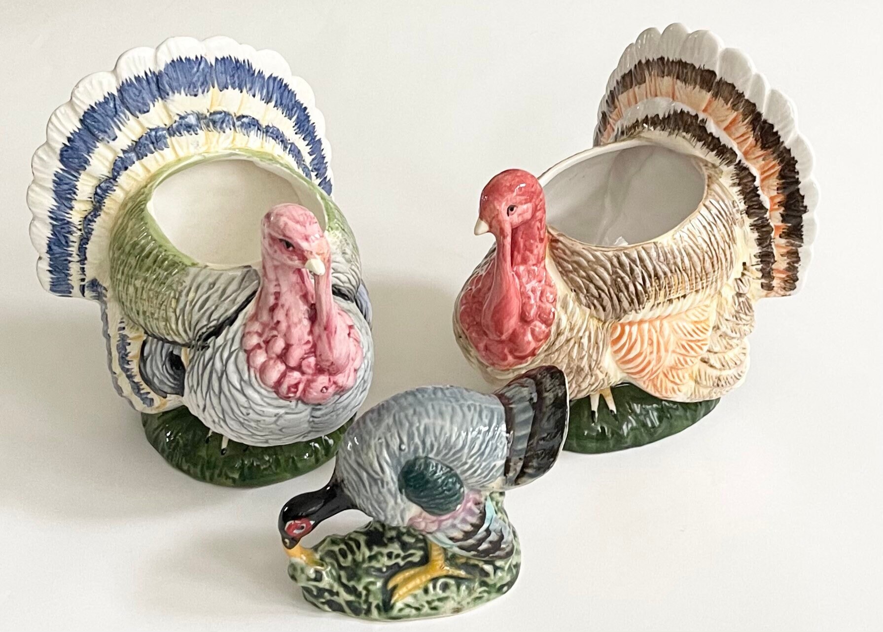 Thanksgiving Turkey Planter Vase Salt Shaker Lot of 3 Ceramic Turkeys ...