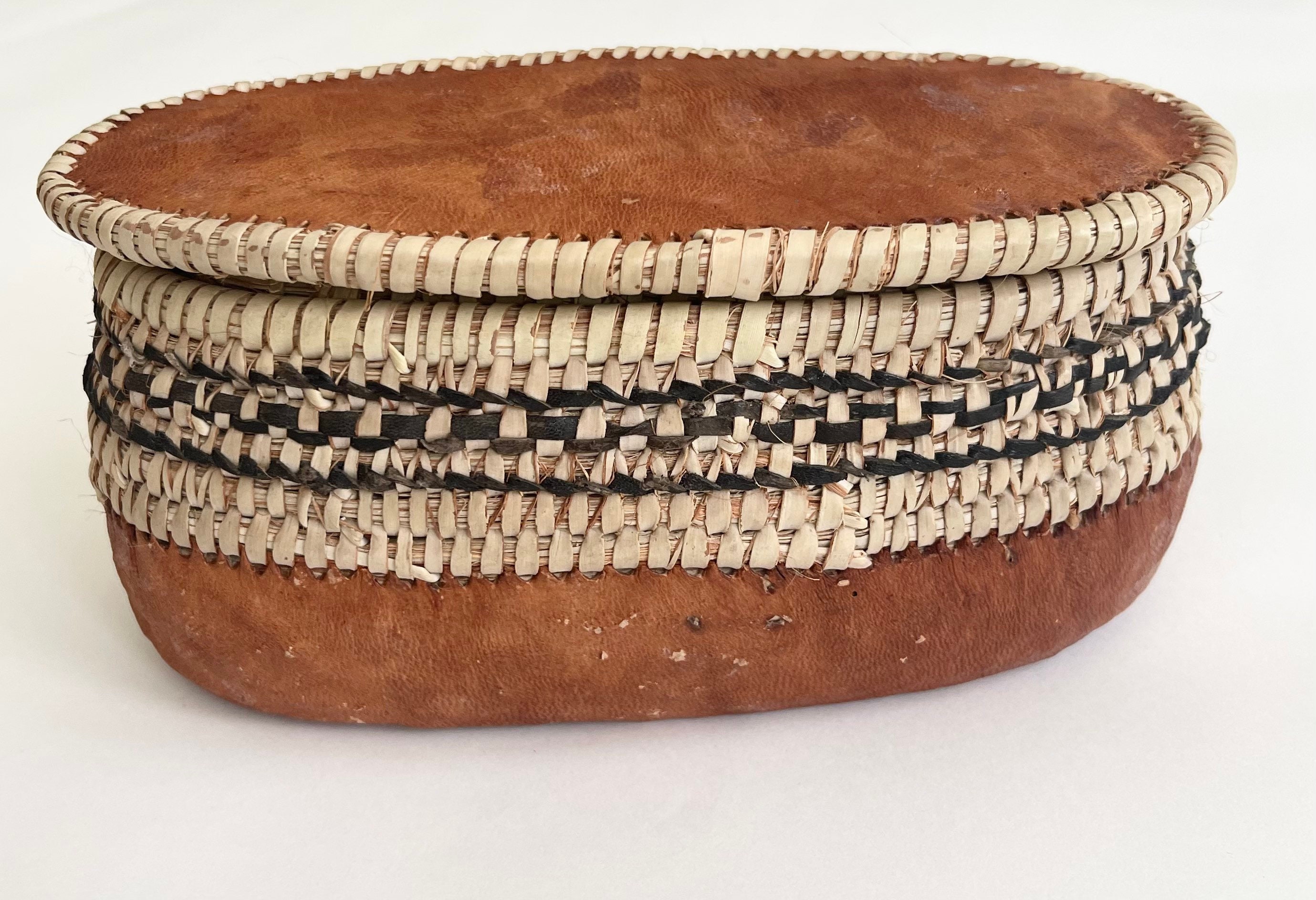 Oman Camel Milking Basket Bowl Oval Lidded Basket Leather Base and Lid ...