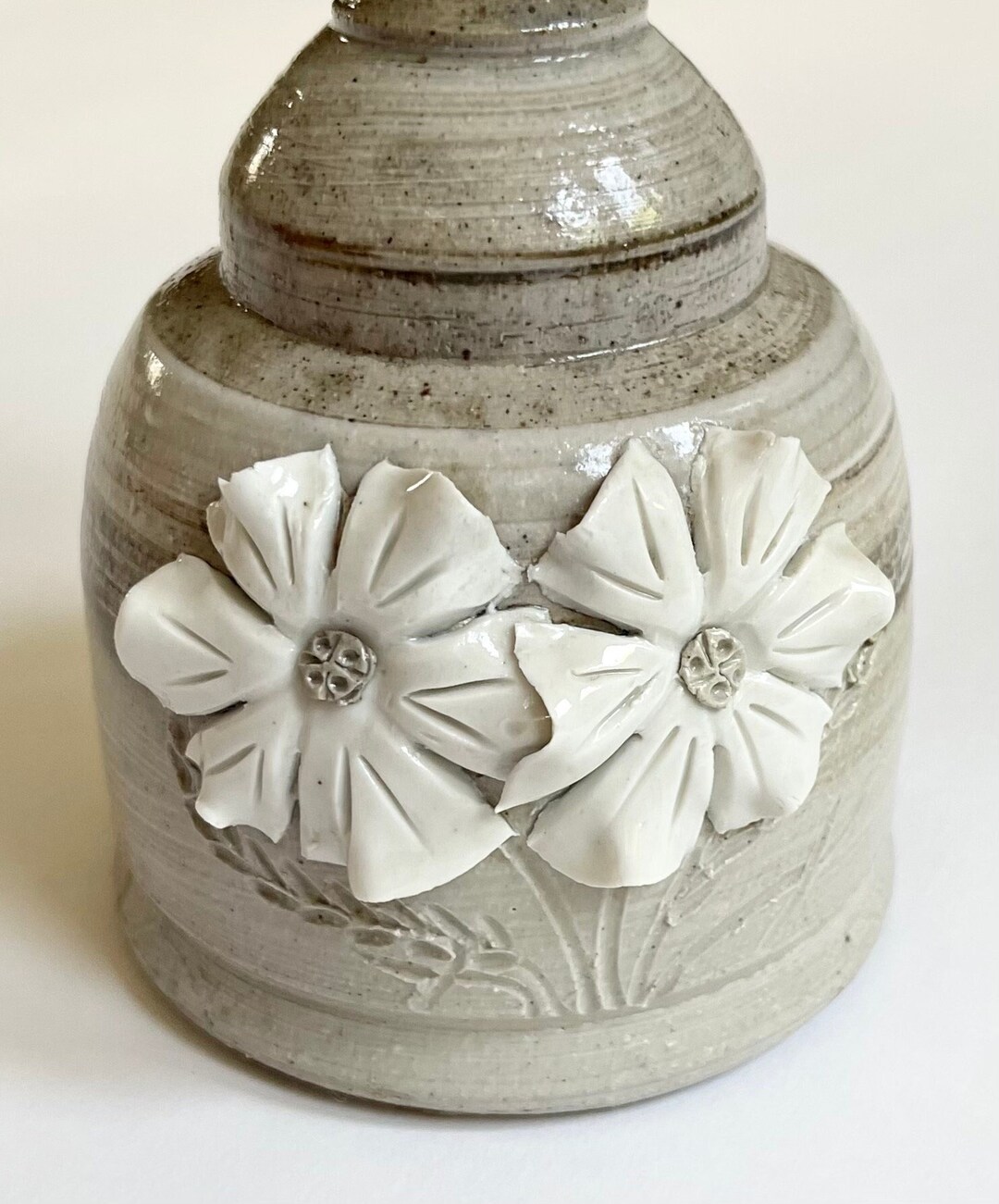 Beige Floral Pottery Vase Studio Pottery Vessel Signed Handmade Ceramic ...
