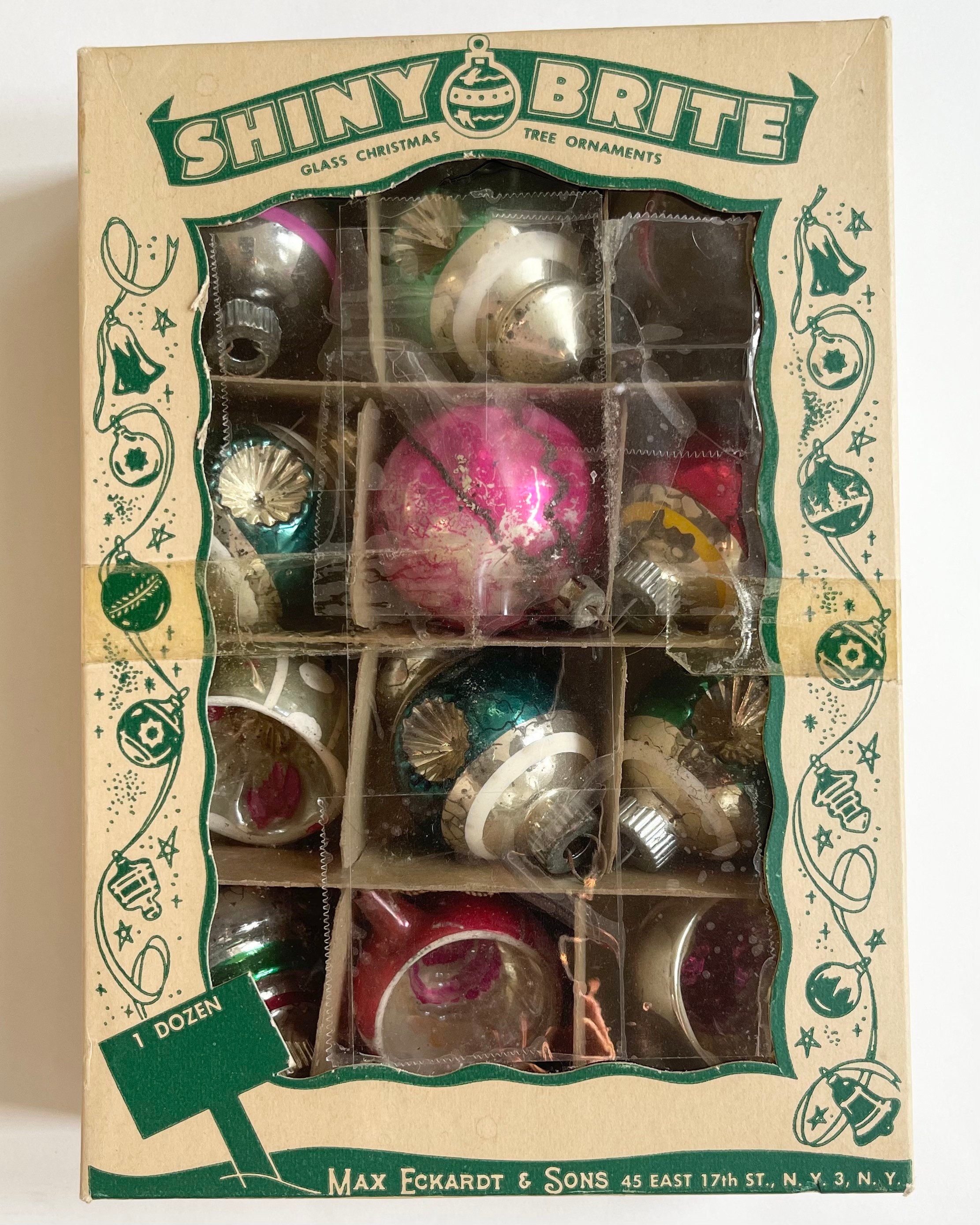 Shiny Brite Christmas Ornaments Glass Bulbs Lot of 12 in Box Vintage ...