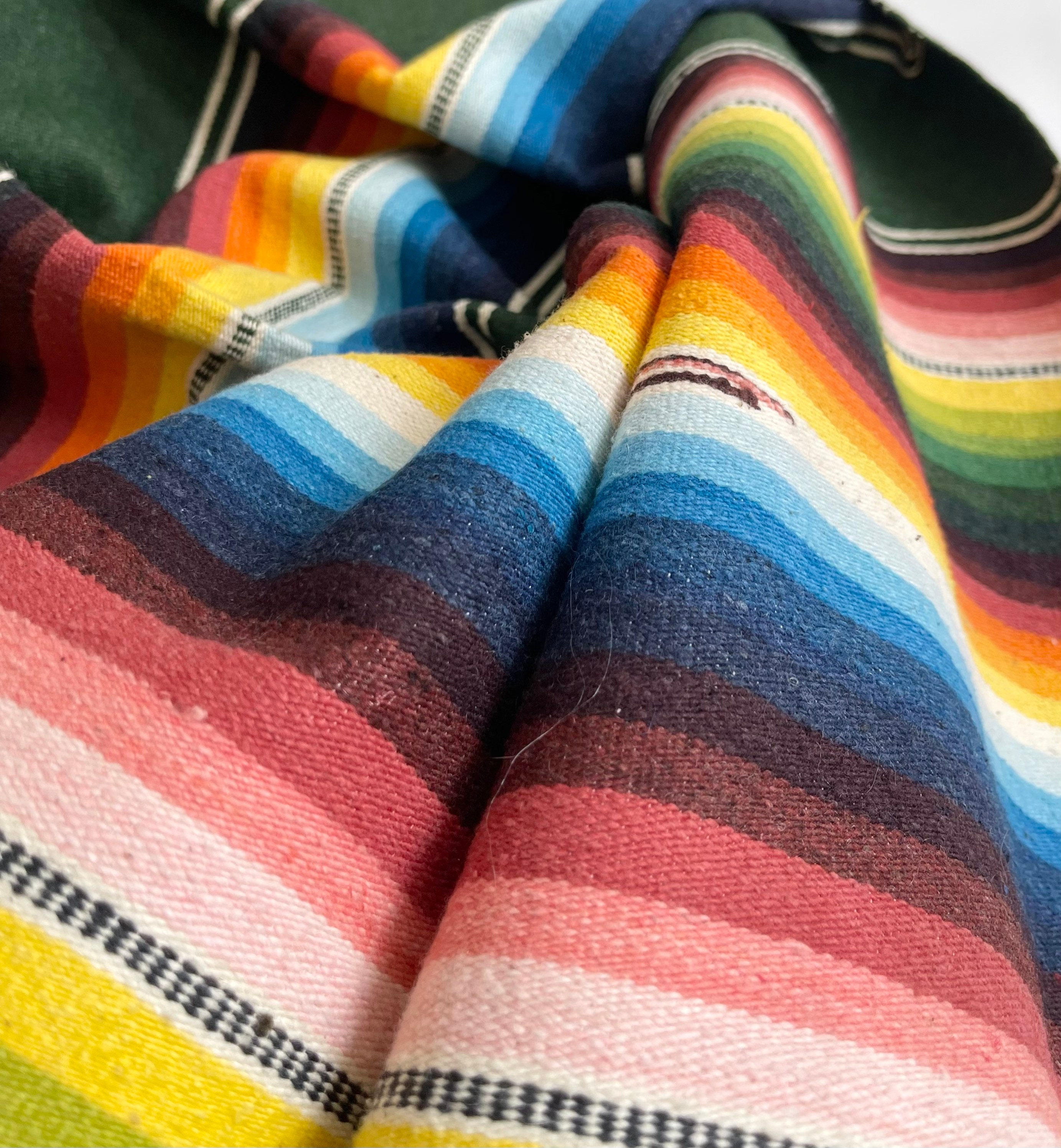 60s Mexican Serape Blanket Handwoven Wool Cotton Textile Striped ...