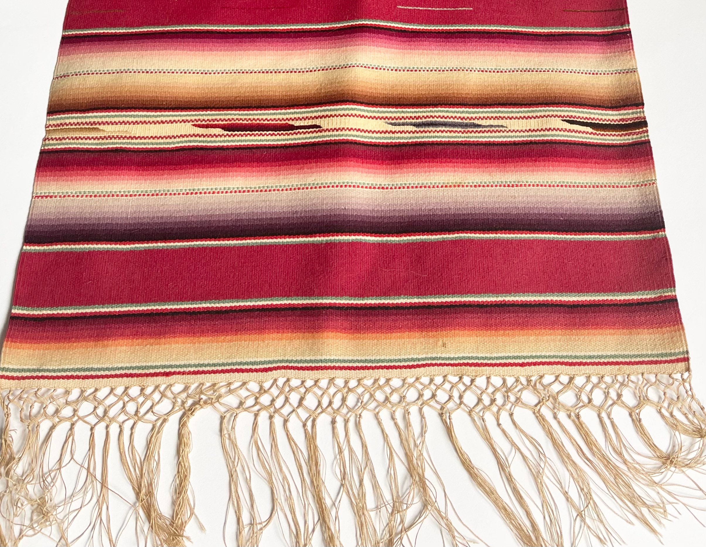 Antique 30s 40s Serape Mexican Throw Blanket Runner Mat Handwoven ...